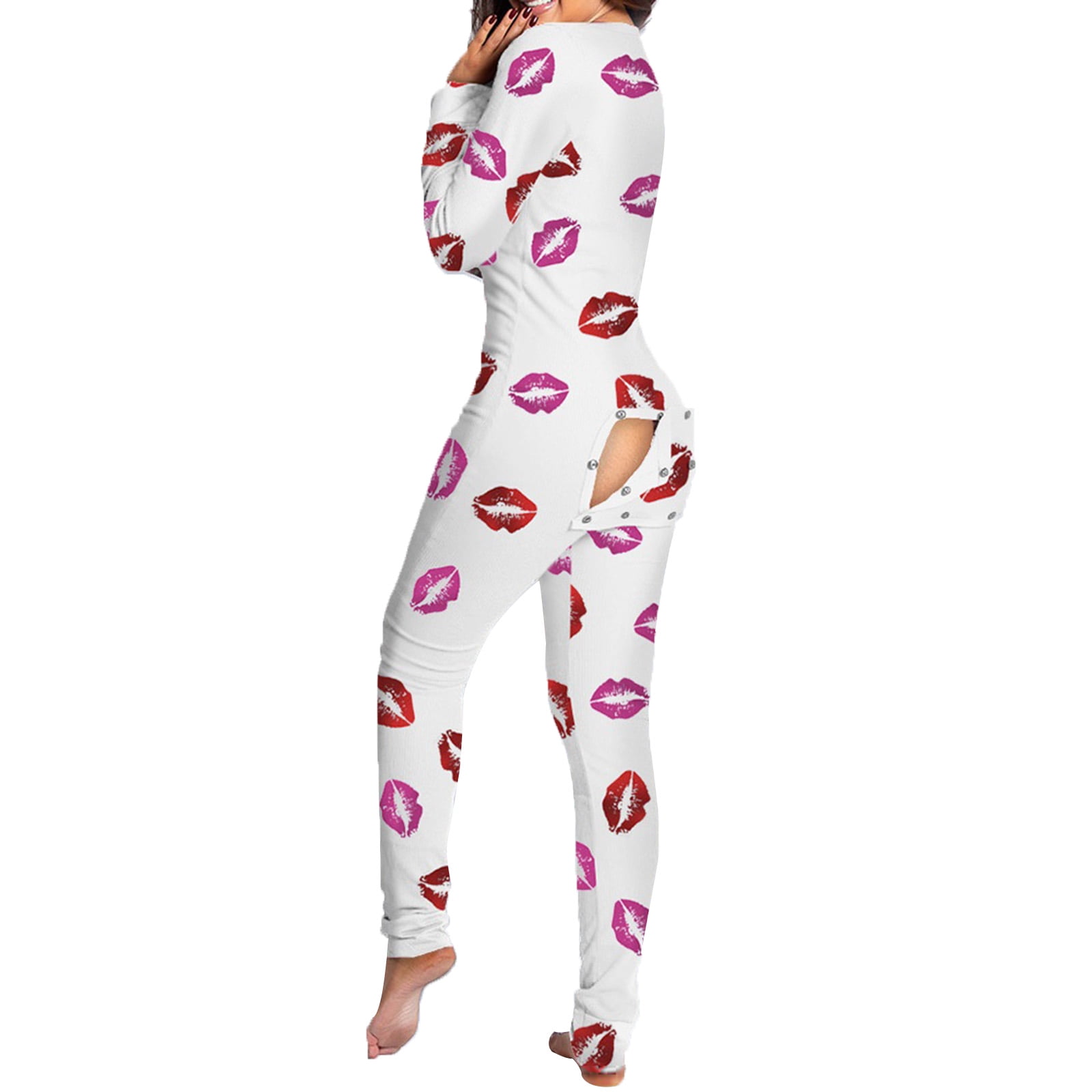 Women Christmas One Piece Pajamas Butt Deep V Neck One Piece Pjs