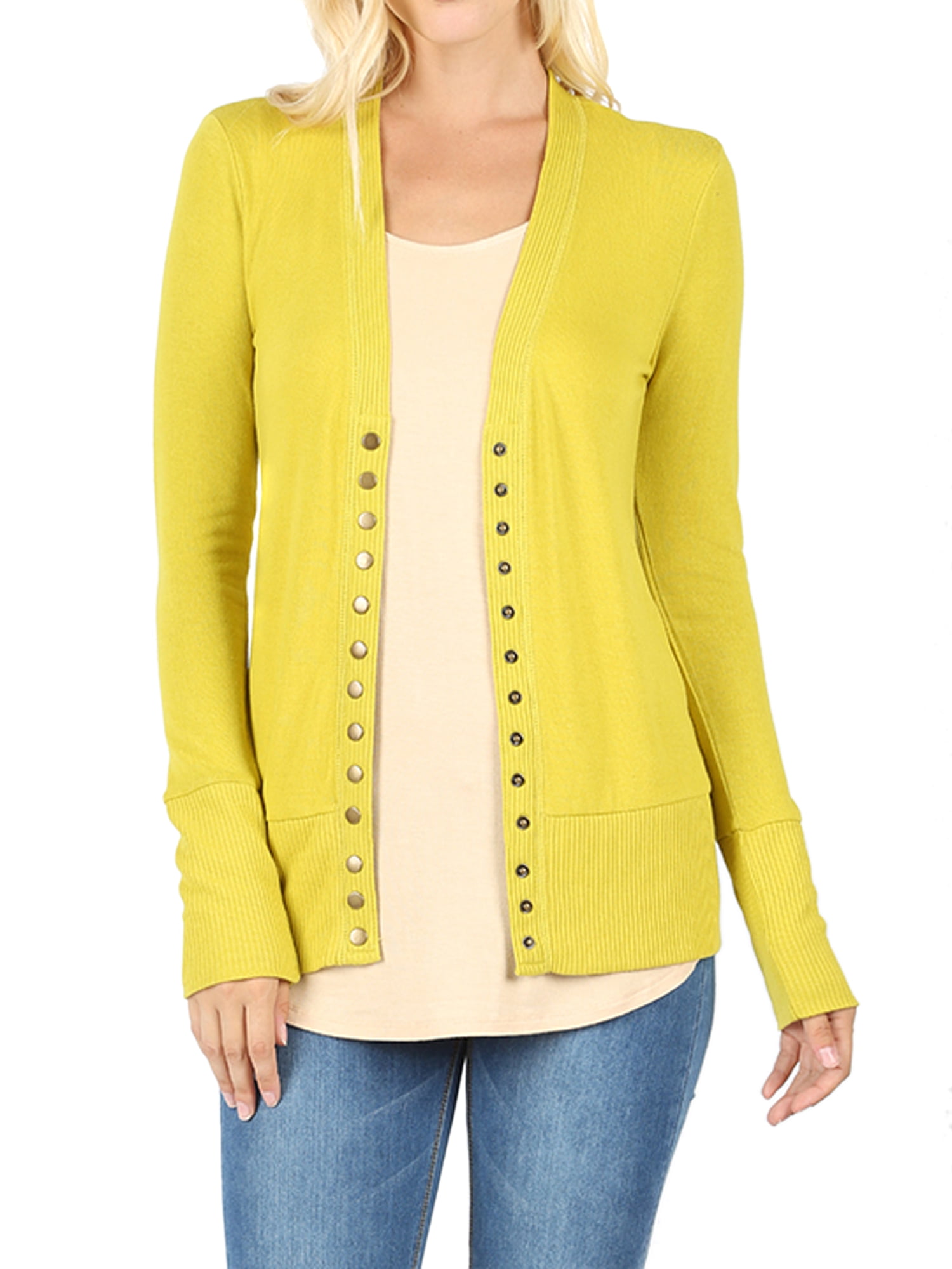 Women Classic Thin Snap Button Front V-Neck Button Down Long Sleeve ...