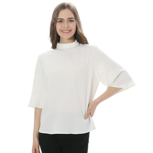 Women's Comfortable Cotton-Polyester Clergy Shirt with Tab Collar ...