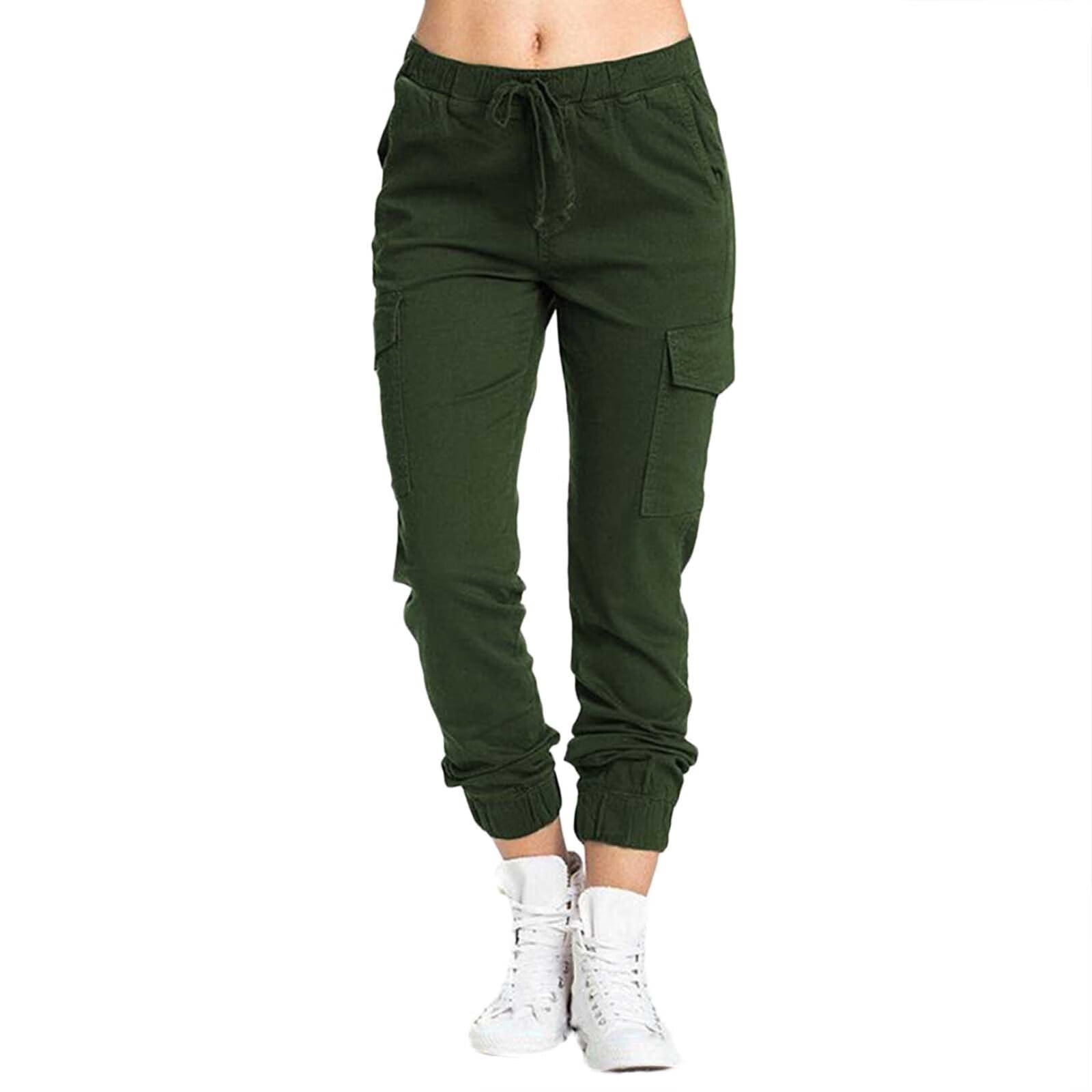 Women's Wide Leg Multi Pocket Cargo Casual Pants with Elastic Waist and ...