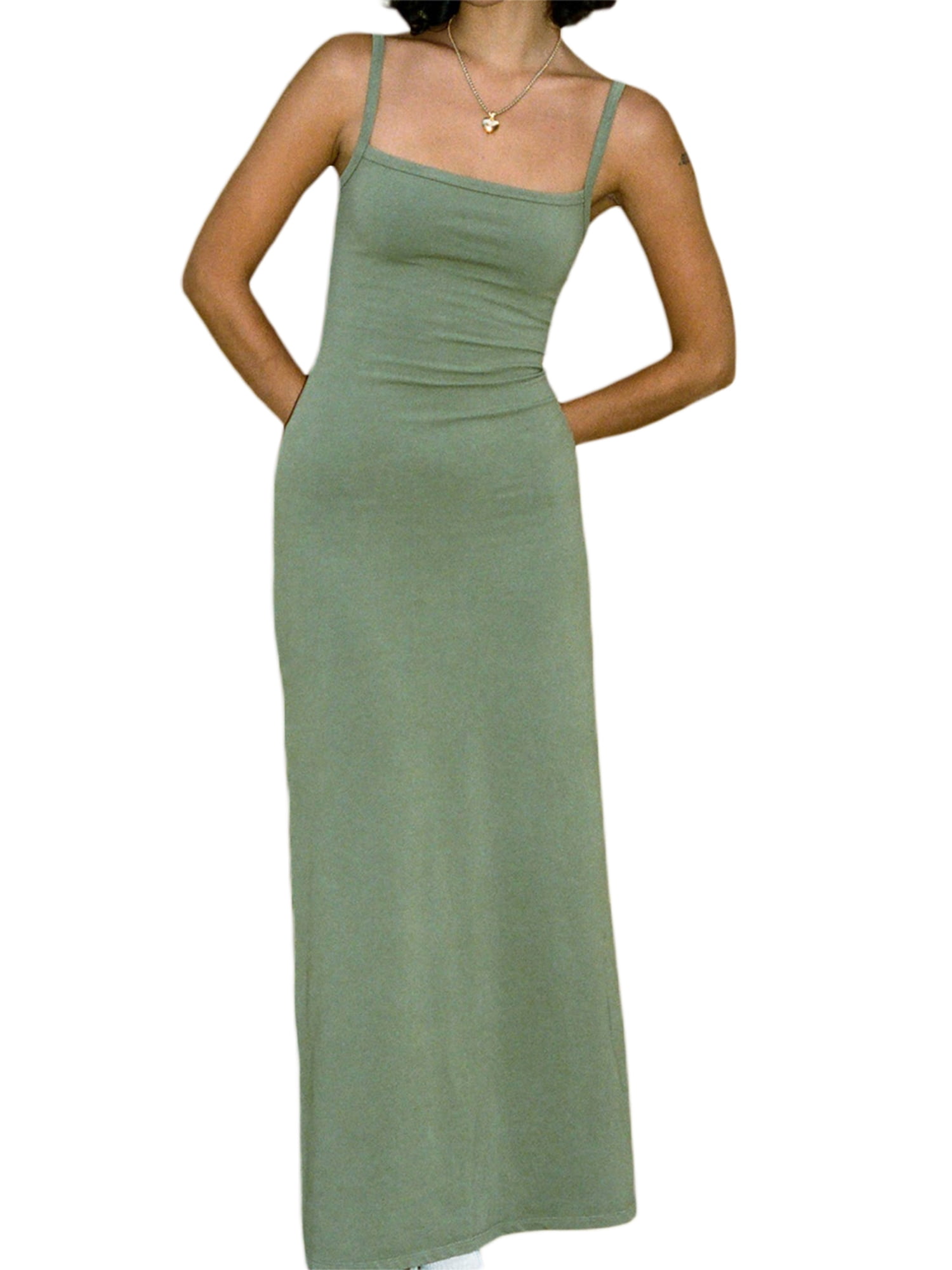Women Cocktail Cami Dress Solid Color Sleeveless Evening Gown Backless ...