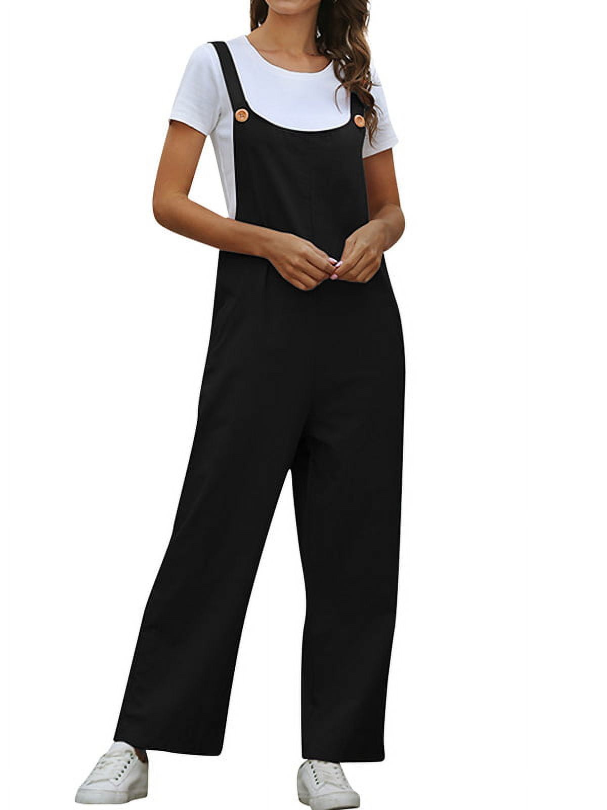 Women Colid Color U Neck Pockets Wide Leg Overalls - Walmart.com