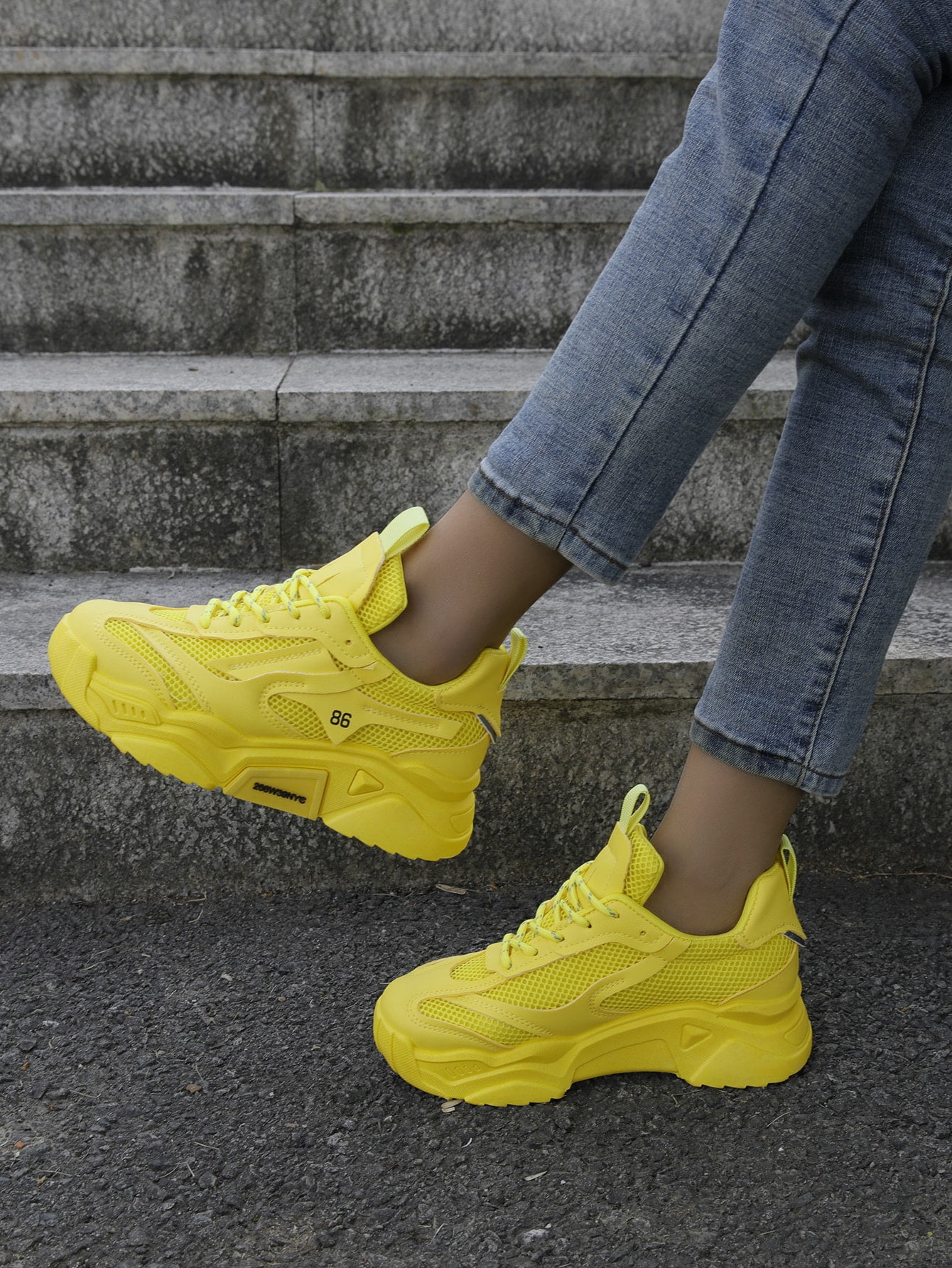 Women Colorblock Lace-Up Front Chunky Sneakers - Walmart.com