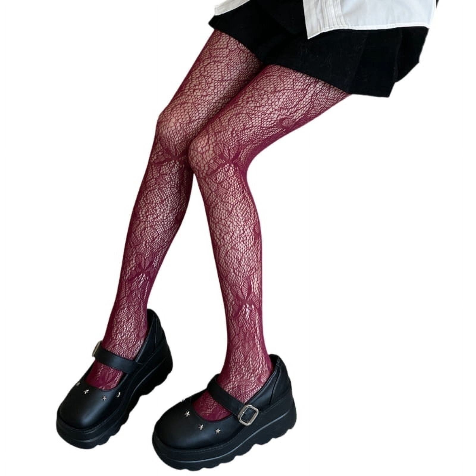 Women Colored Fishnet Mesh Tights Vintage Butterfly Jacquard Pantyhose ...