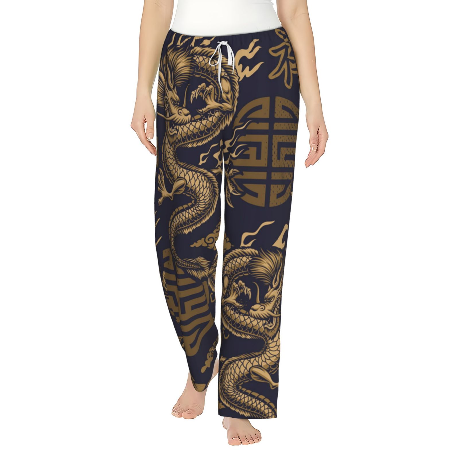 Women Comfy Pajama Pants Lounge Bottoms Long Wide Leg, Dragon Chinese ...