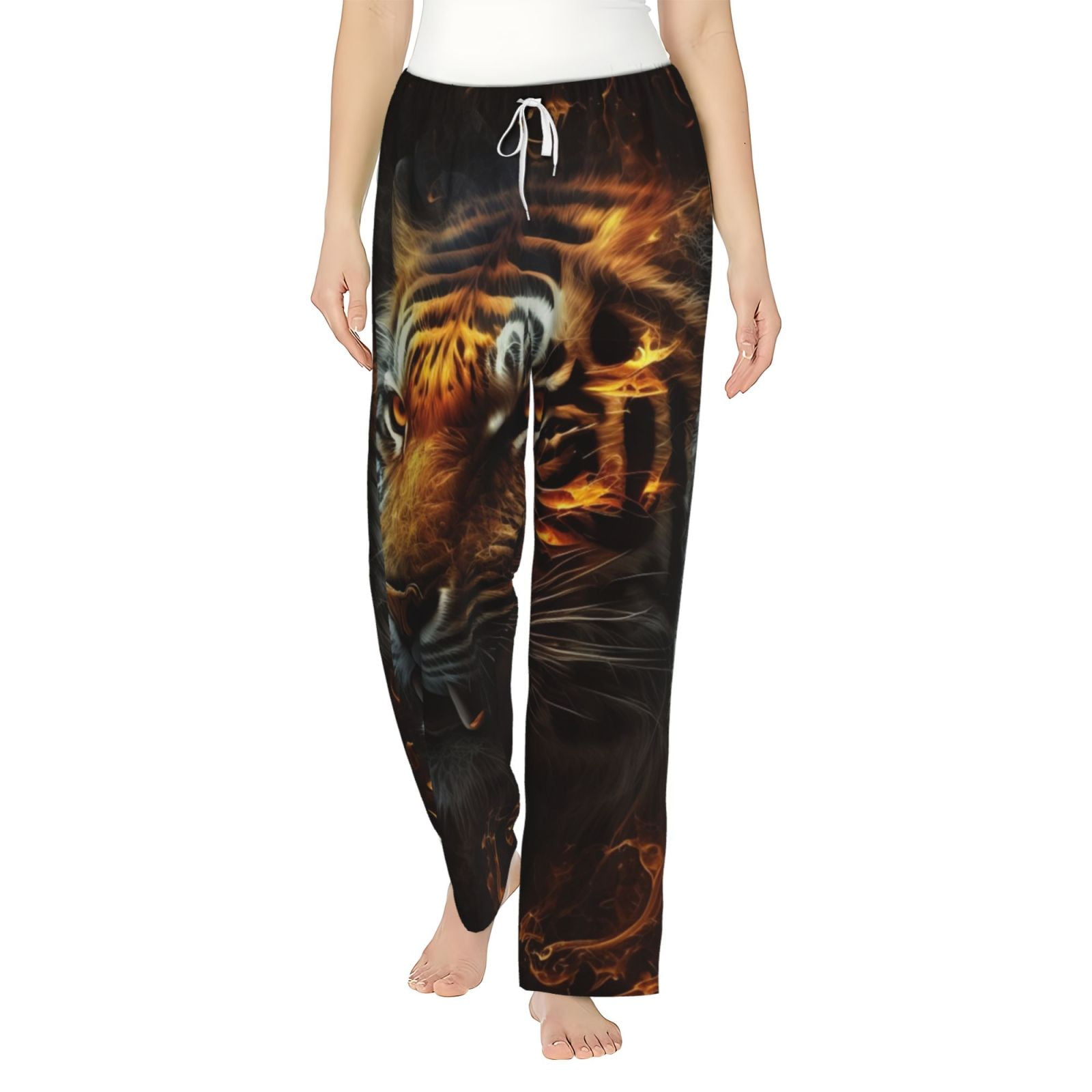 Women Comfy Pajama Pants Lounge Bottoms Long Wide Leg, Fire King Tiger ...
