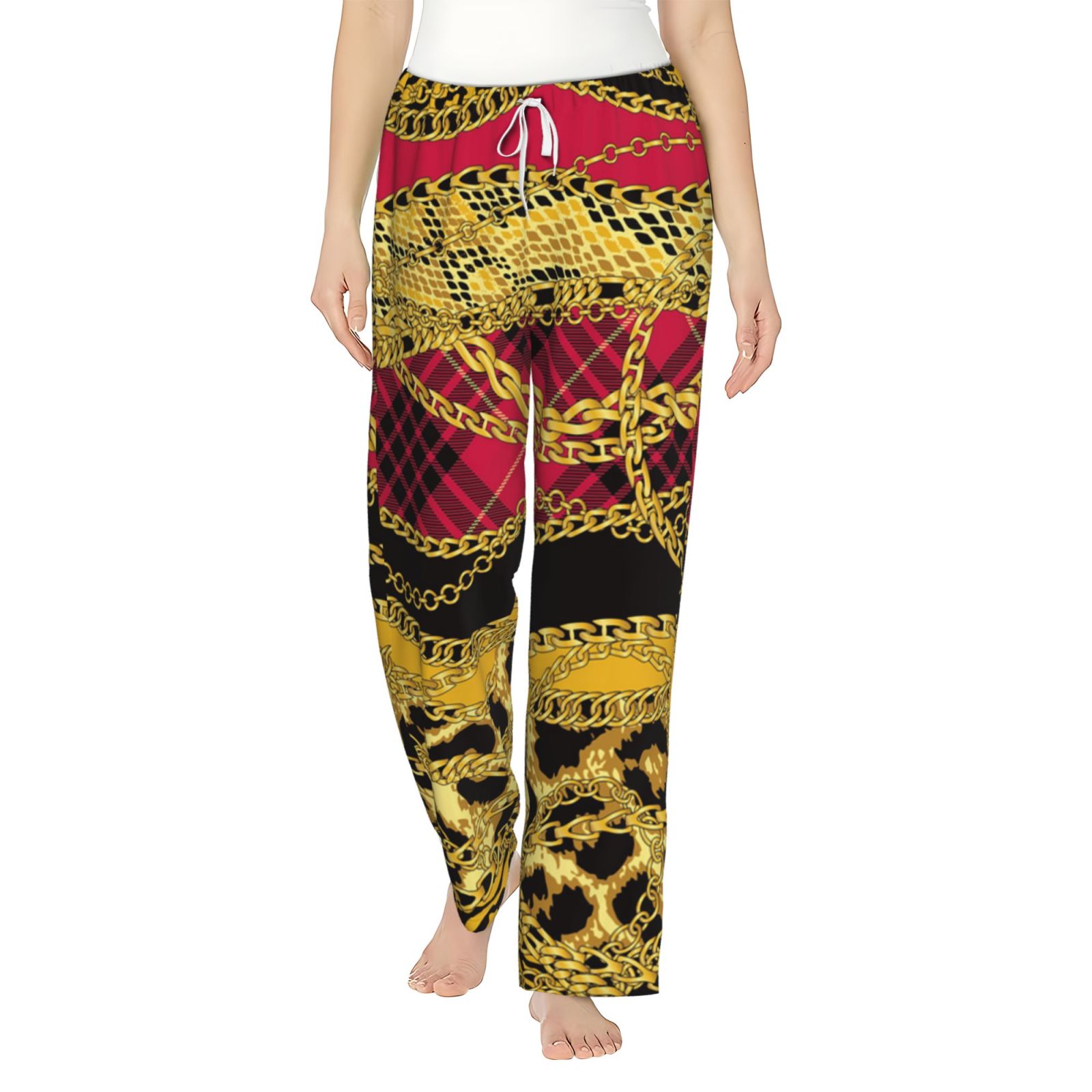 Women Comfy Pajama Pants Lounge Bottoms Long Wide Leg, Gold Chains ...