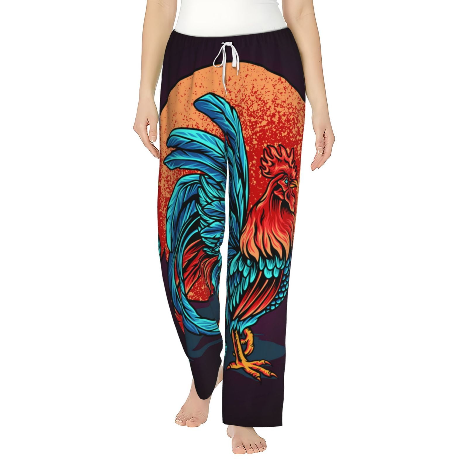 Women Comfy Pajama Pants Lounge Bottoms Long Wide Leg, Rooster Red Moon ...