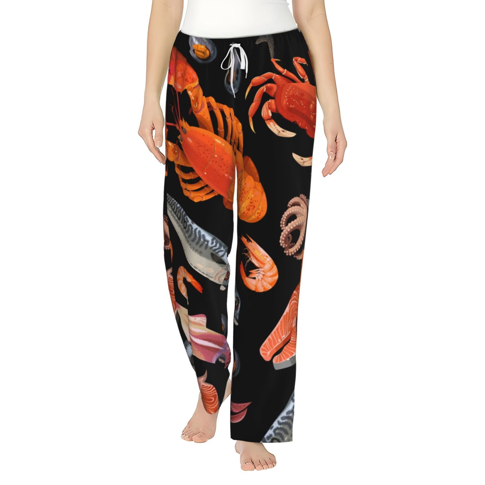 Women Comfy Pajama Pants Lounge Bottoms Long Wide Leg, Seafood Pattern ...