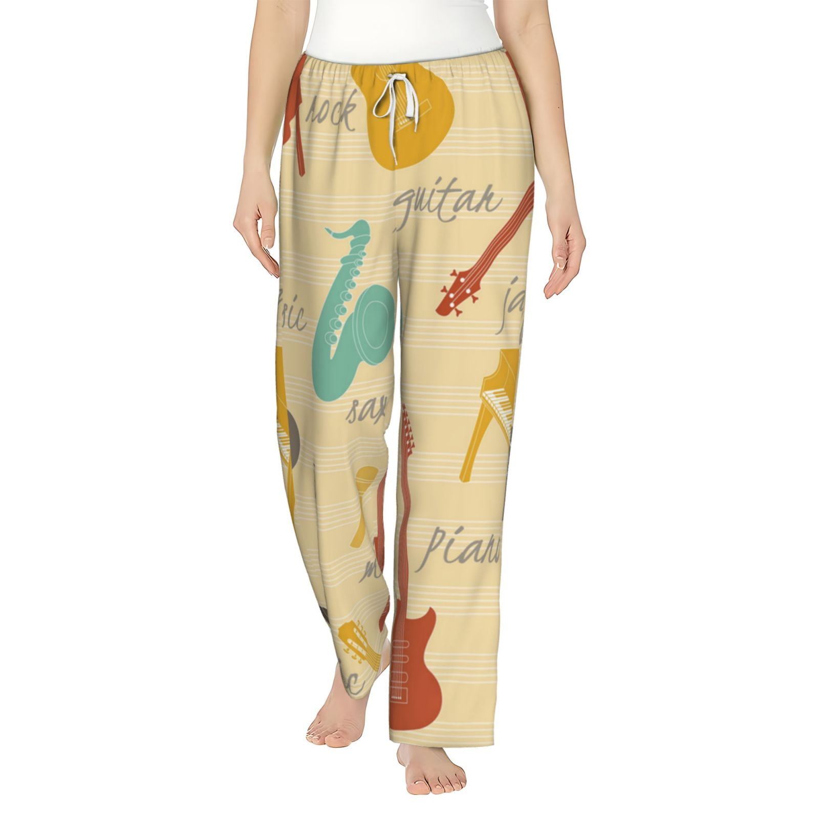 Women Comfy Pajama Pants Lounge Bottoms Long Wide Leg, Vintage Musical ...