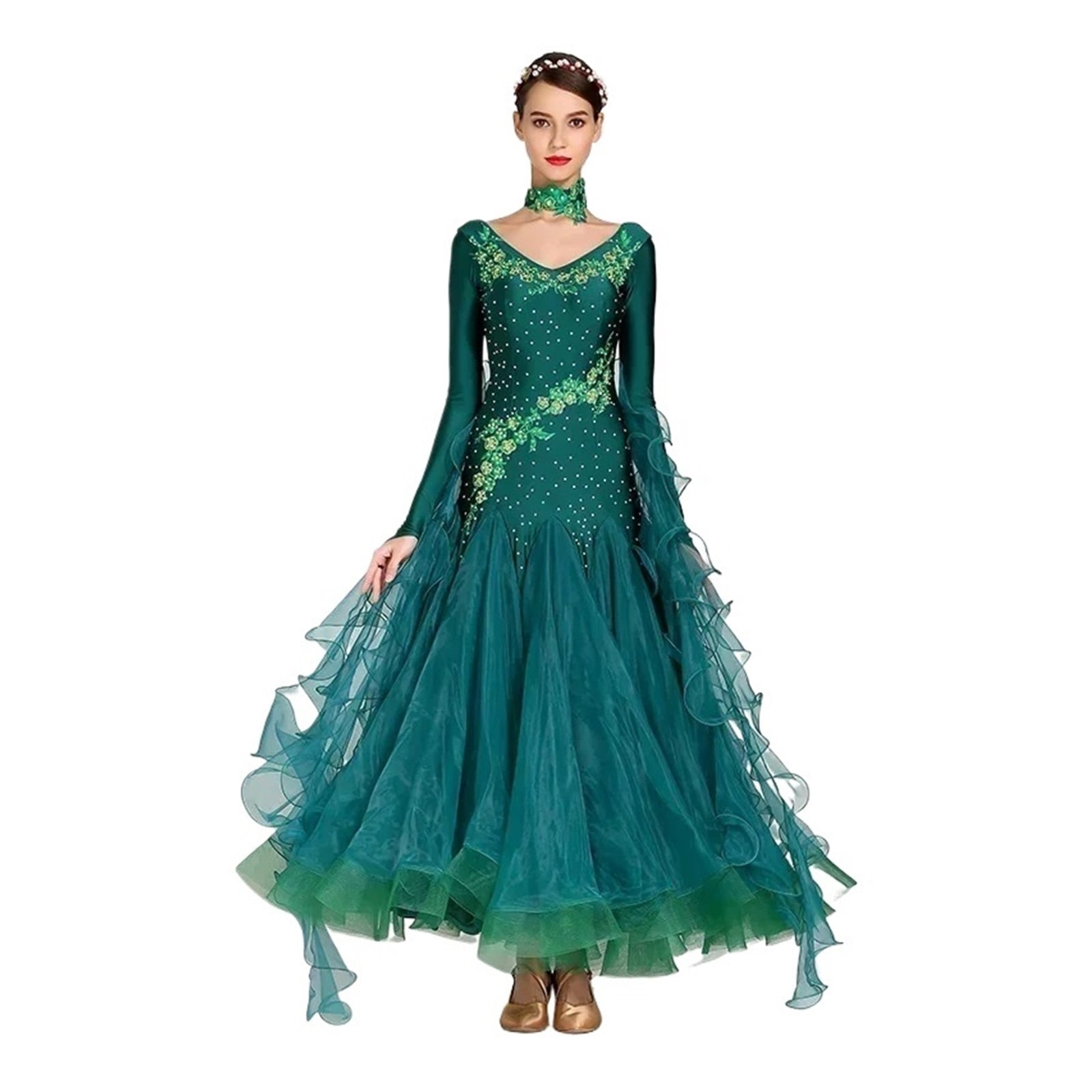 Women Competition Modern Dancing Clothes Long Sleeve Waltz Stage ...