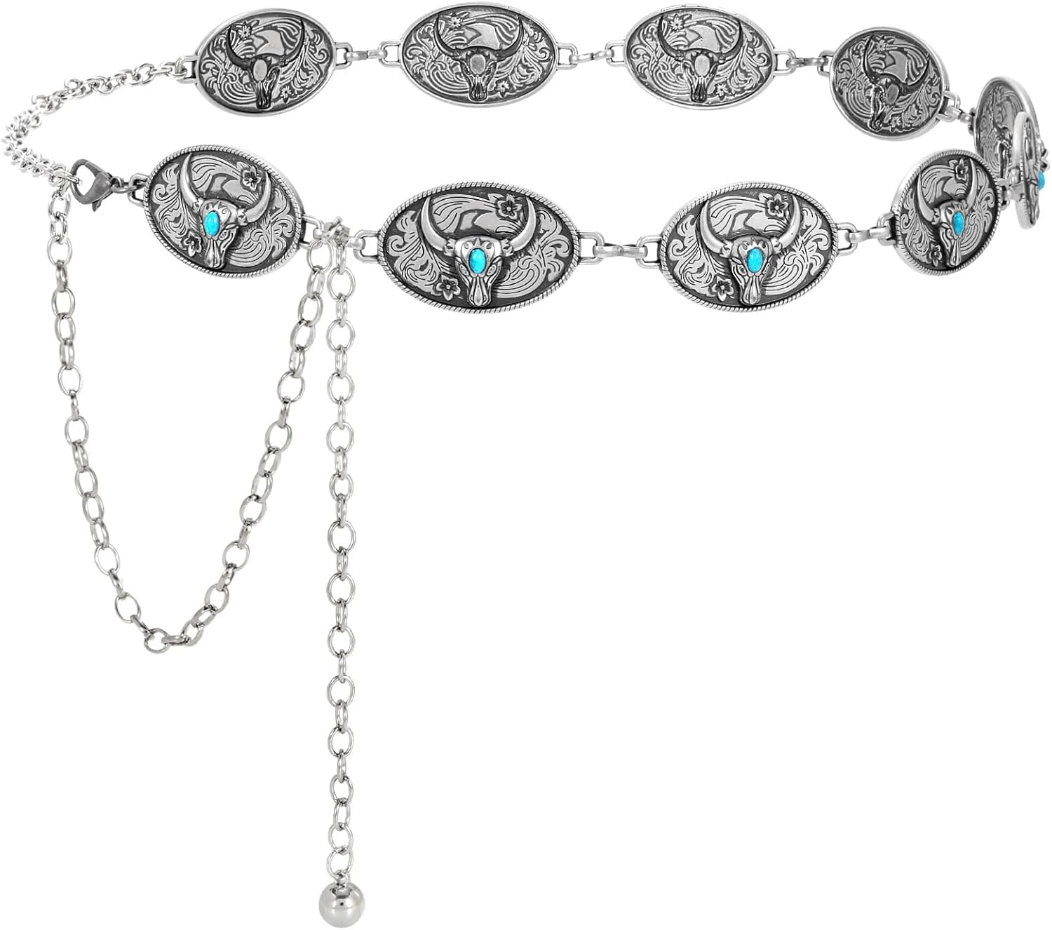 Women Concho Chain Belt Western Cowgirl Turquoise Metal Chain Belt for ...