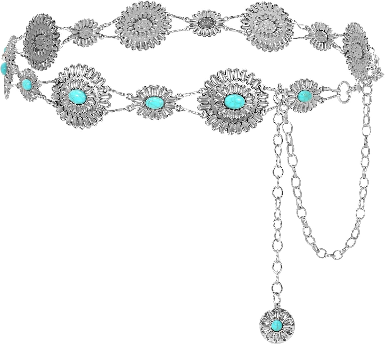 Women Concho Chain Belt Western Cowgirl Turquoise Metal Chain Belt for ...