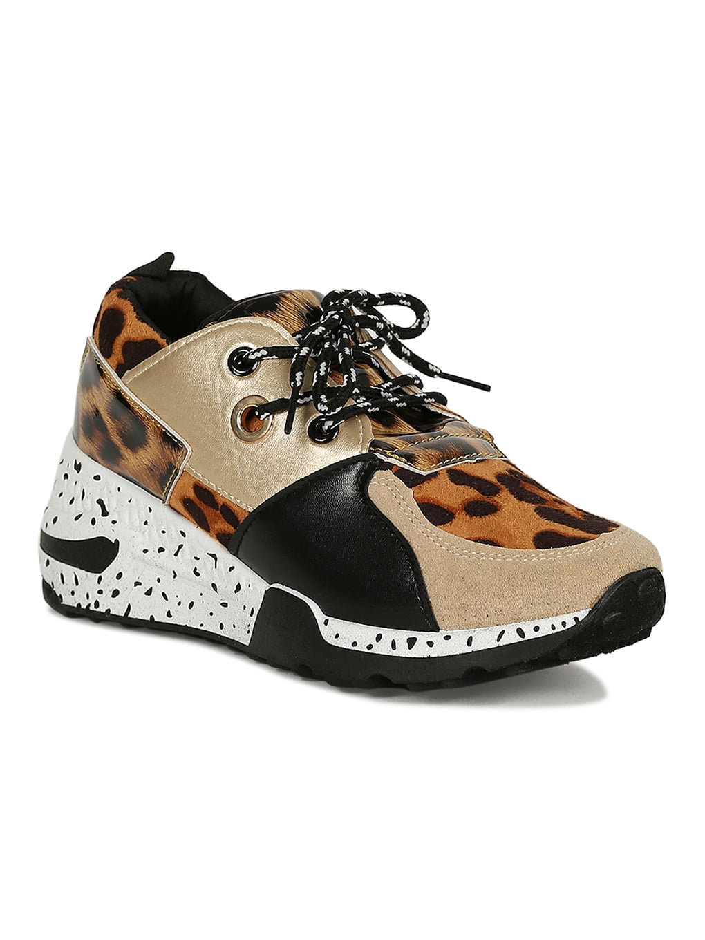 Women Contrast Panel Speckle Wedge Midsole Sneaker 19265 - Walmart.com