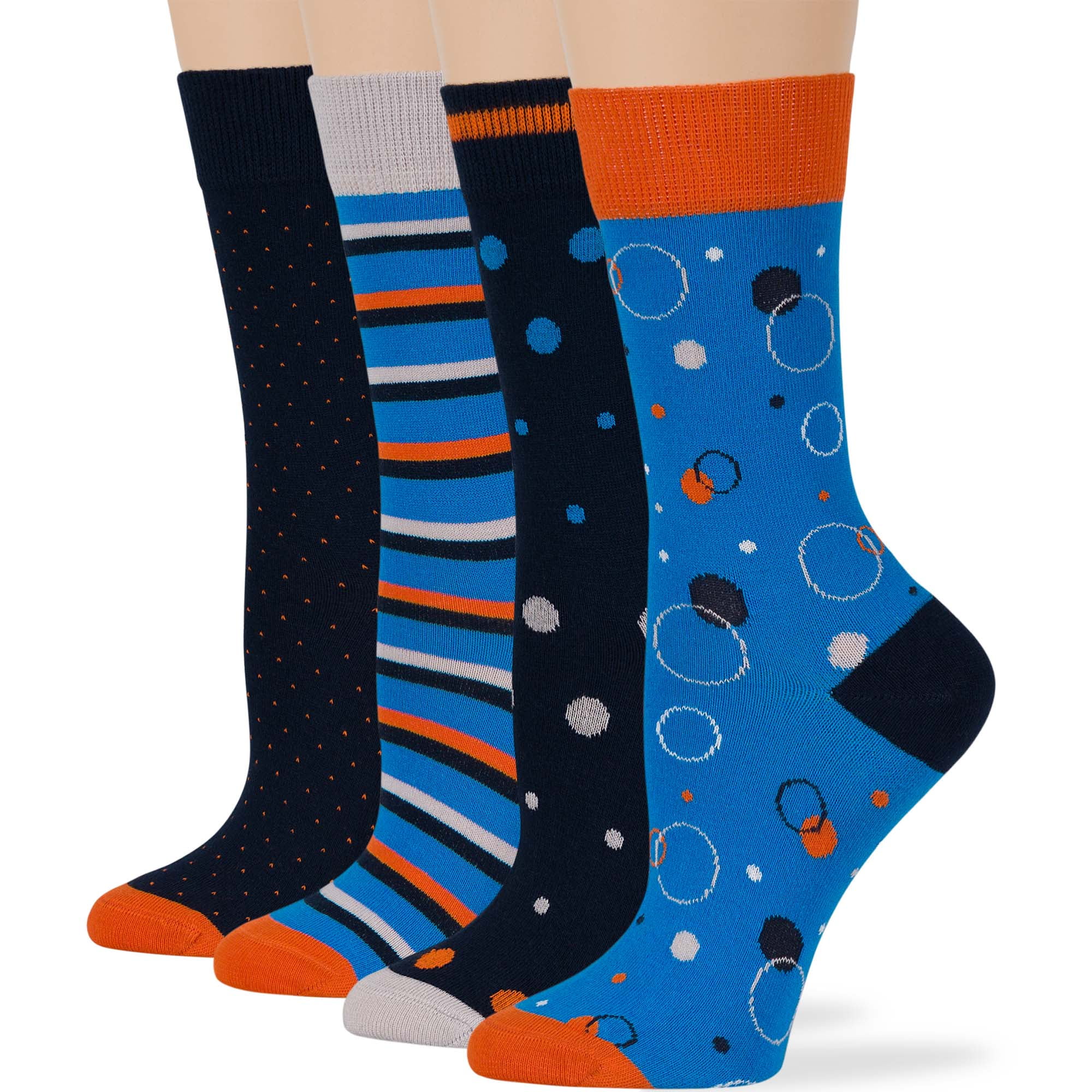 7BIGSTARS KINGDOM Women Cotton Crew Fun Socks -4 Pack Large- Stripe ...