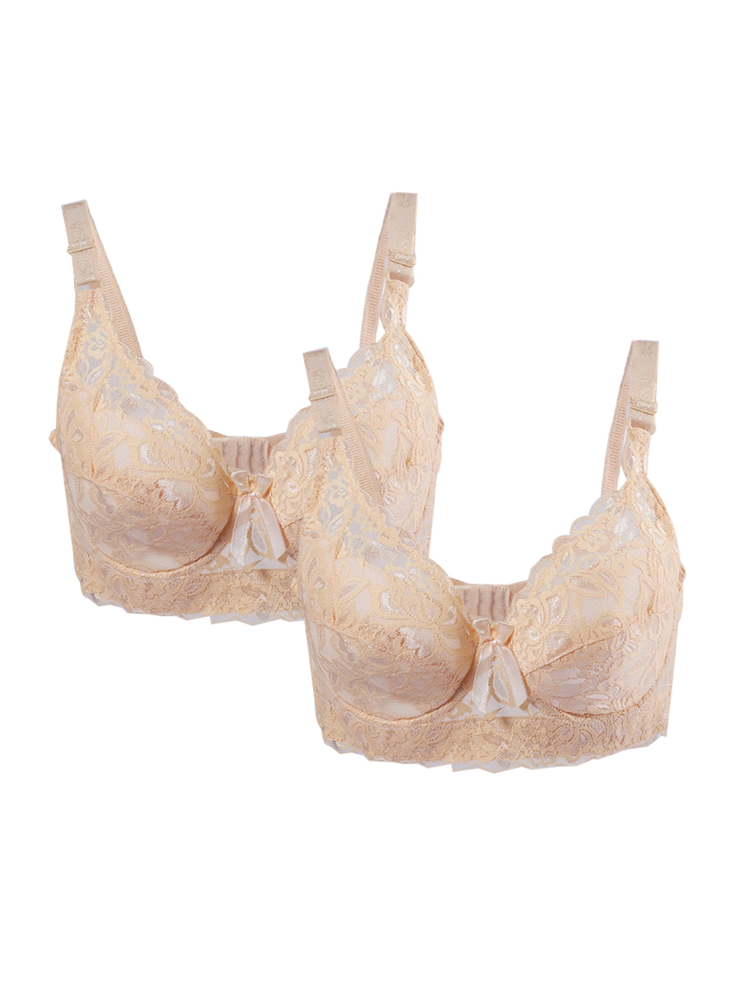 Women Cotton Cup Front Adjustable Straps Plus Size Bra 2 Pcs Beige 95 ...