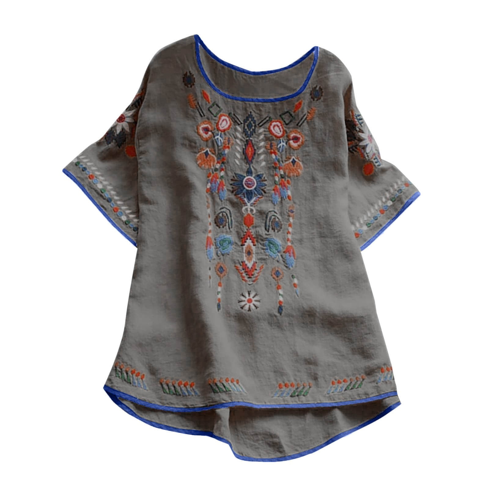 Women Cotton Linen Tops Mexican Embroidered Floral Peasant Blouses ...