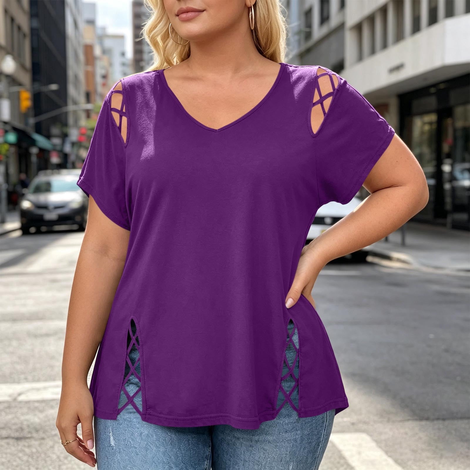 Women Cotton Tops Casual 3/4 Sleeve Round Neck Spring Comfy Shirt Loose ...