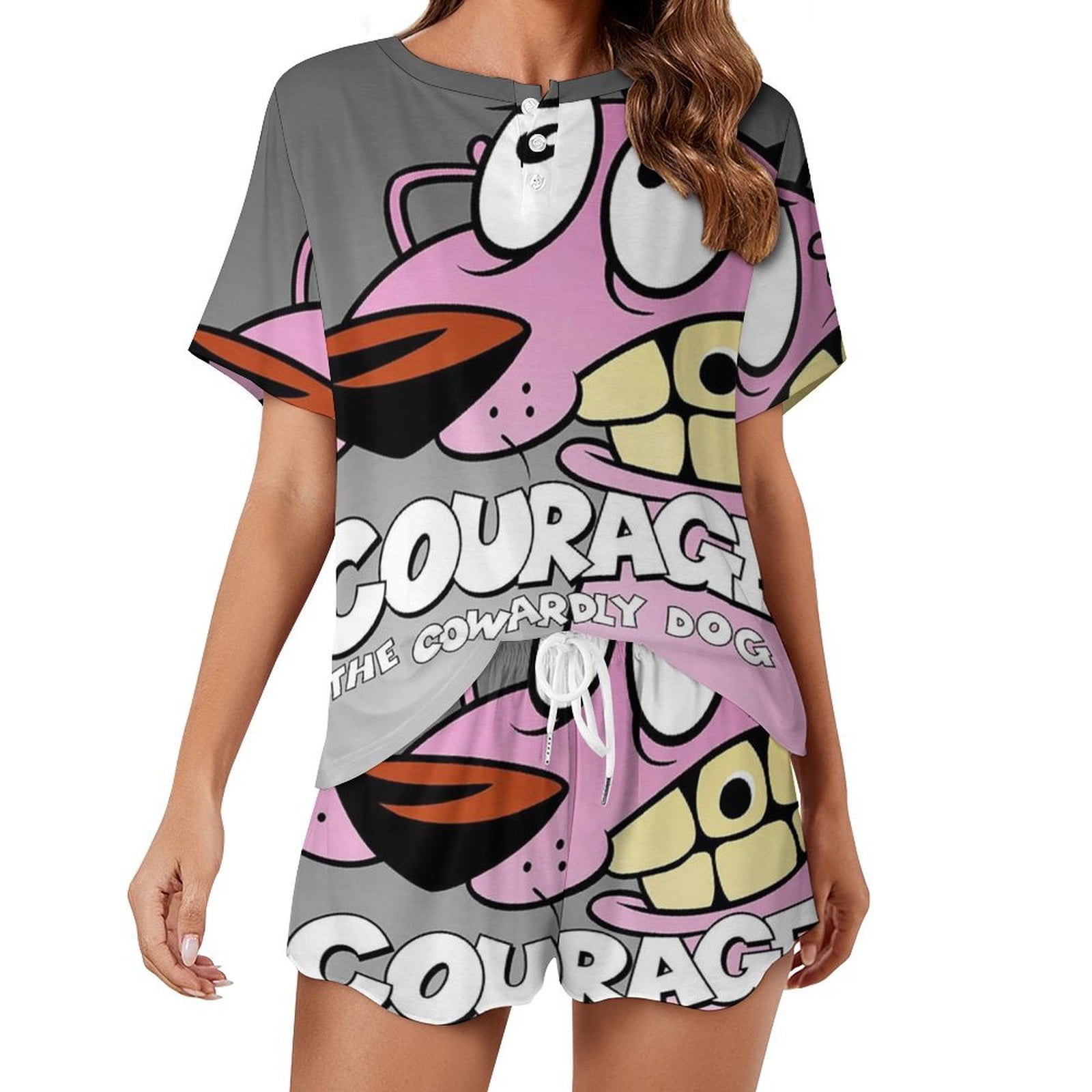 Women Courage The Cowardly Dog Pajamas Set Summer Loungewear Sleepwear 2 Piece Short Sleeve ...