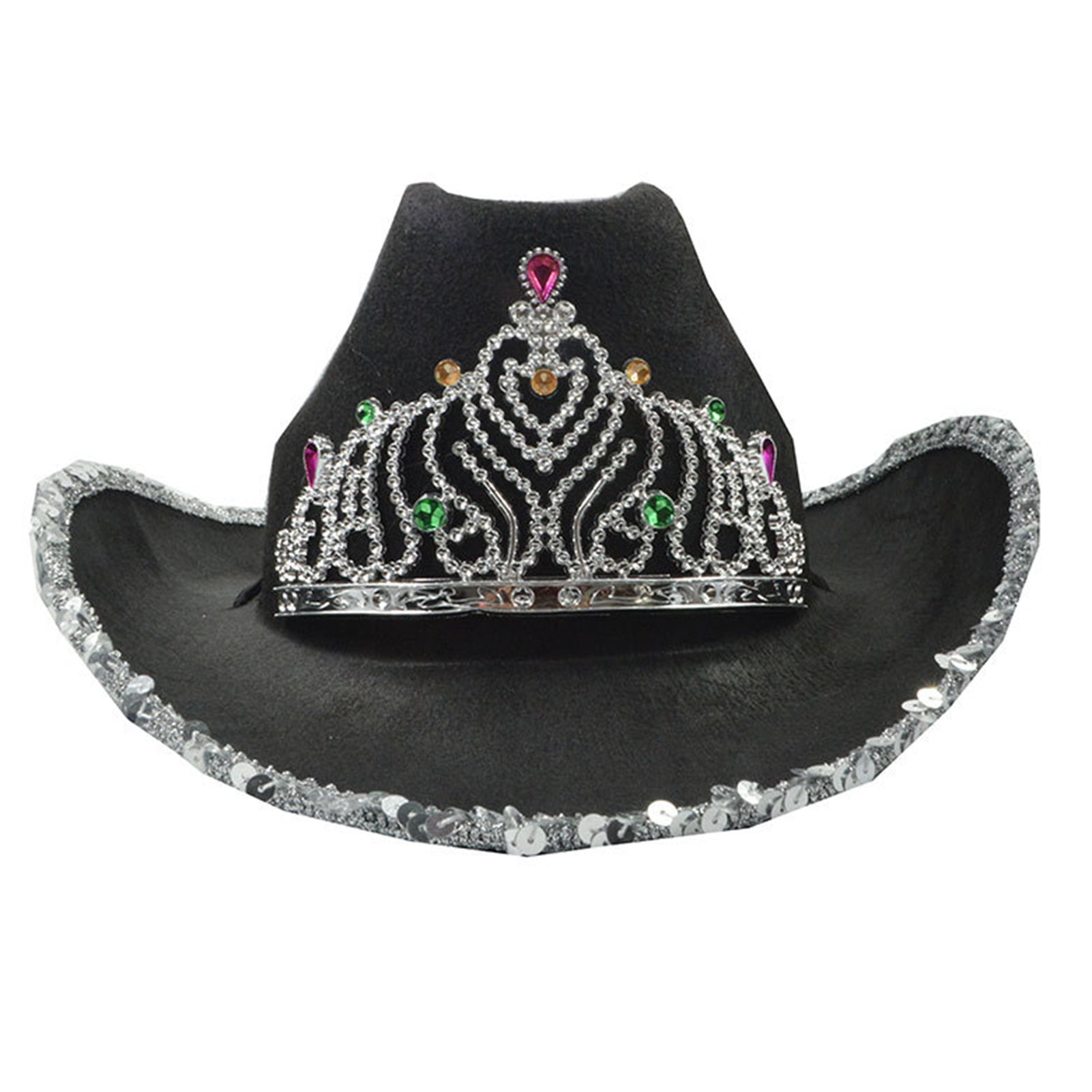 Women Cowboy Hat - Rhinestones Inlay Crown Shiny Sequined Hat Brim ...