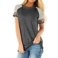 Women Crew Neck Short Sleeve Stripes Leopard Print Top - Walmart.com