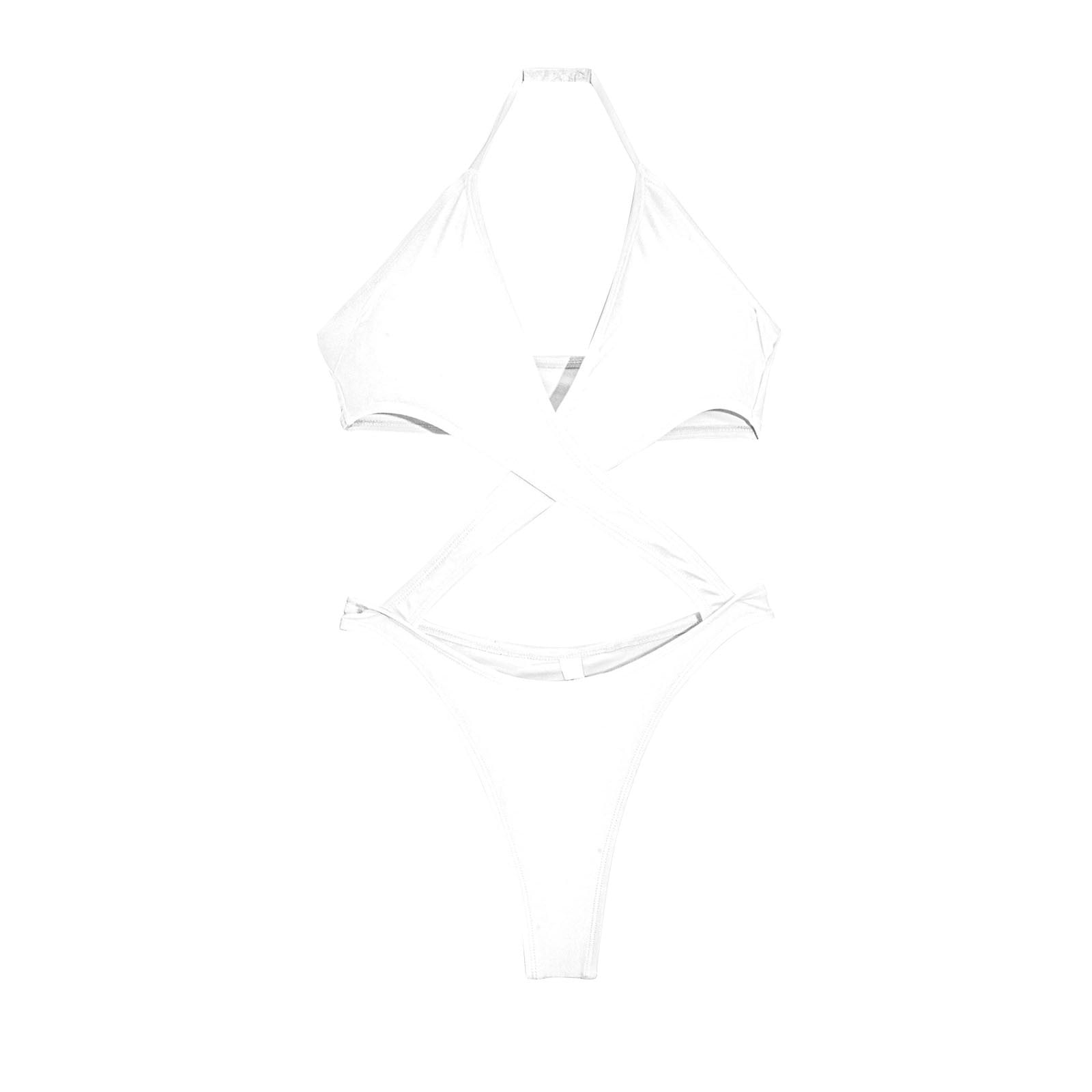 Women Criss Cross Swimsuit Solid Color Hollow Swimsuit Push up Bathing ...