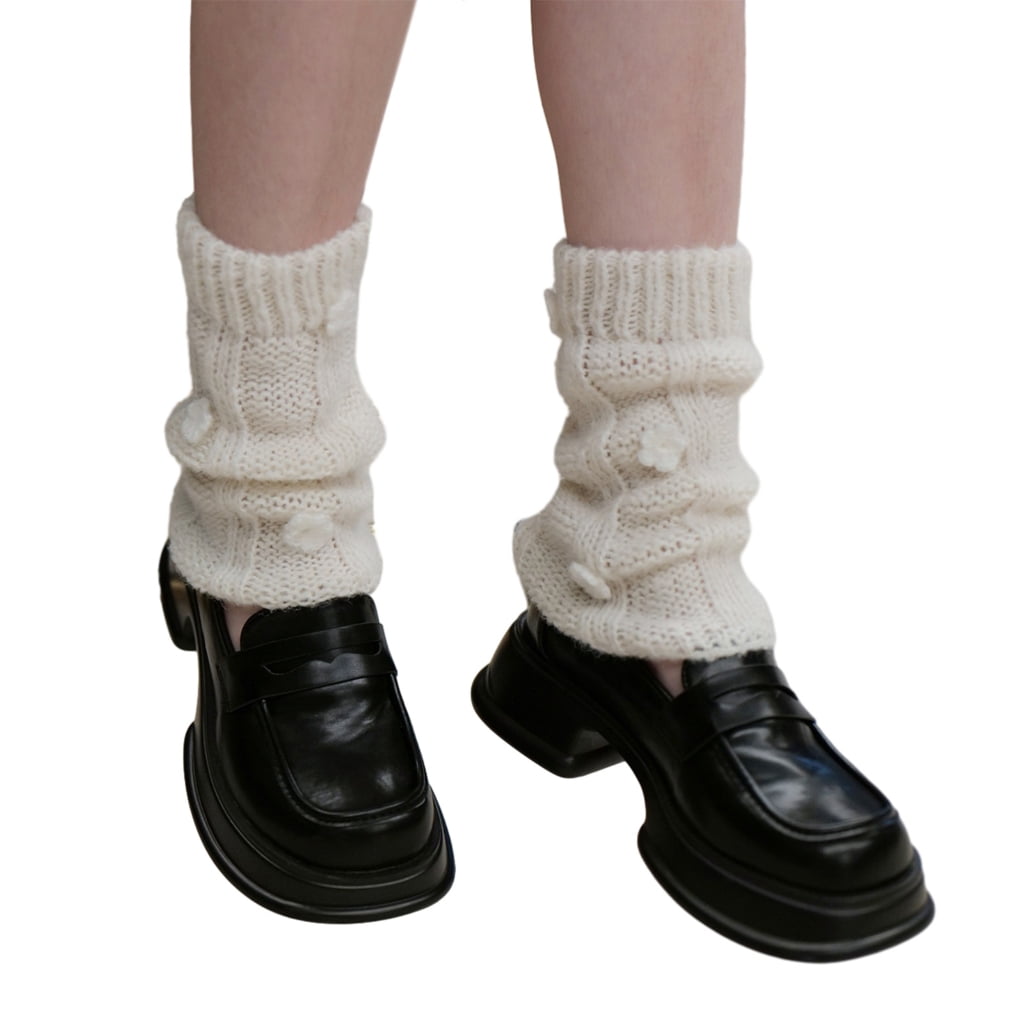 Women Crochet Knit Leg Cover Solid Color JK Girl 3D Floral Short Leg ...