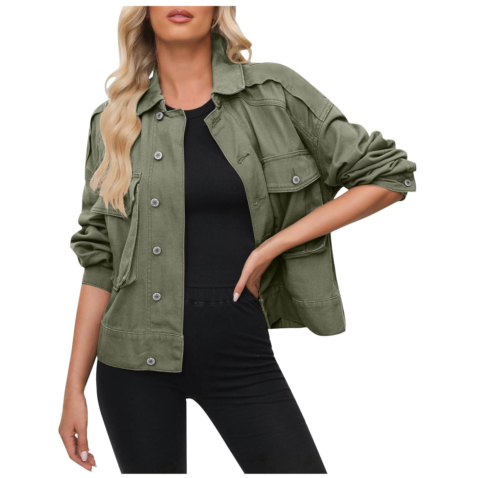 Women Cropped Denim Jackets Military Safari Button Up Lightweight ...