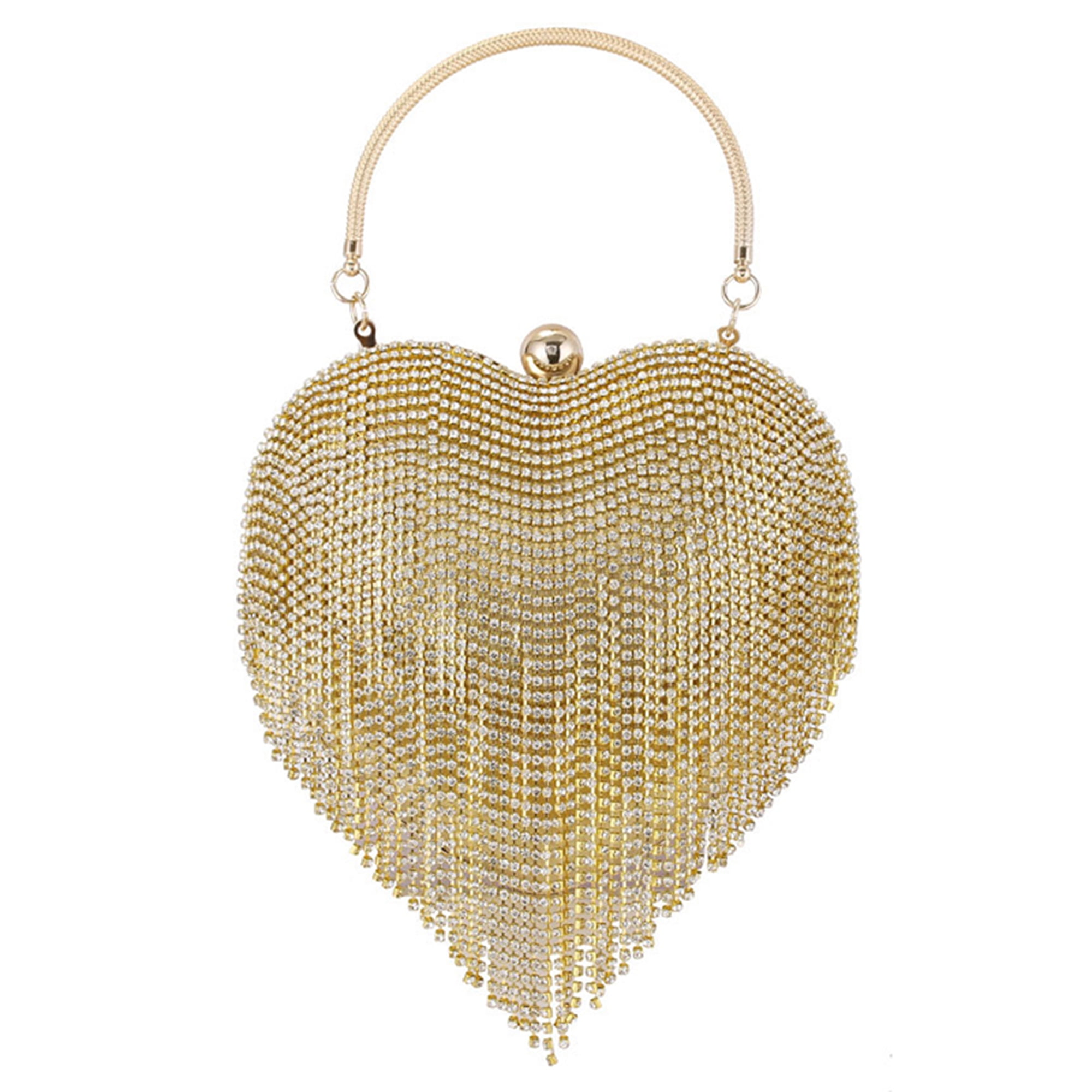 Bridal Heart Shaped Crystal Tassel Clutch, Rhinestone Evening Bag for ...