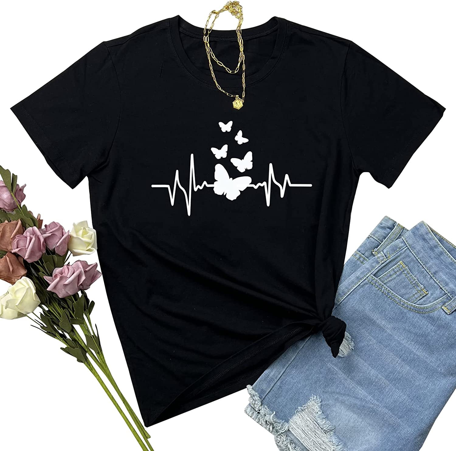 Women Cute Graphic Tees Butterfly T-Shirts - Walmart.com