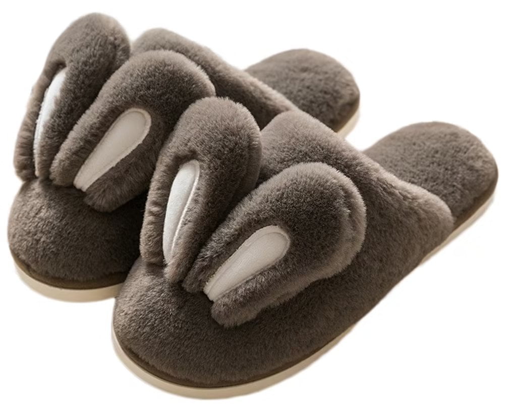 Women Cute Rabbit Ear Plush Slippers House Non-Slip Fluffy Bunny ...