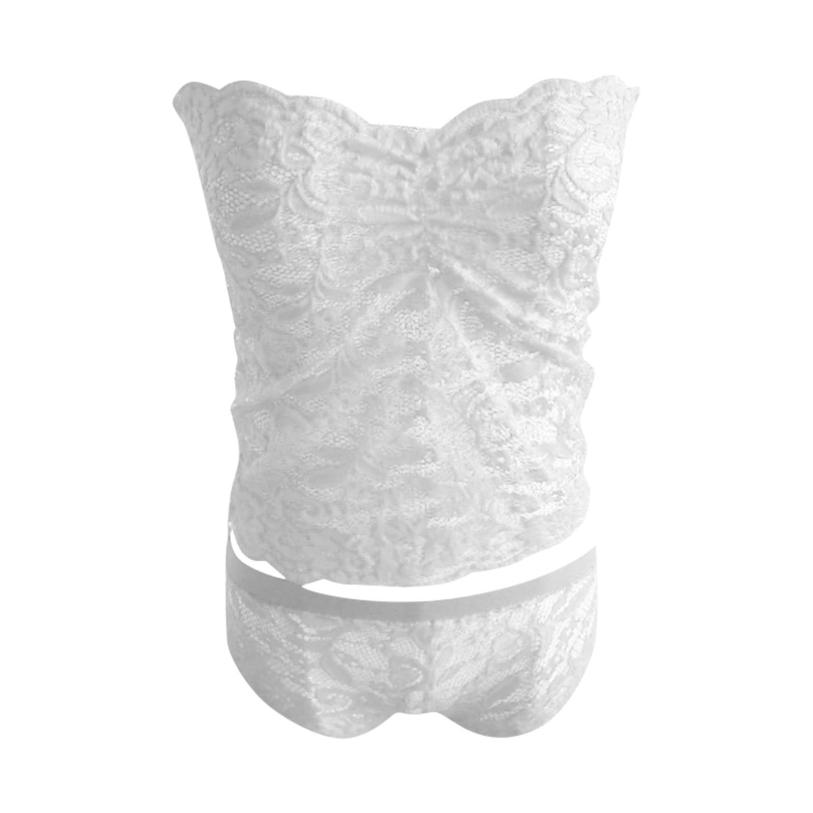 Women Cute Strapless Wrapped Chest Lace Lingerie Set Push Up Underwear