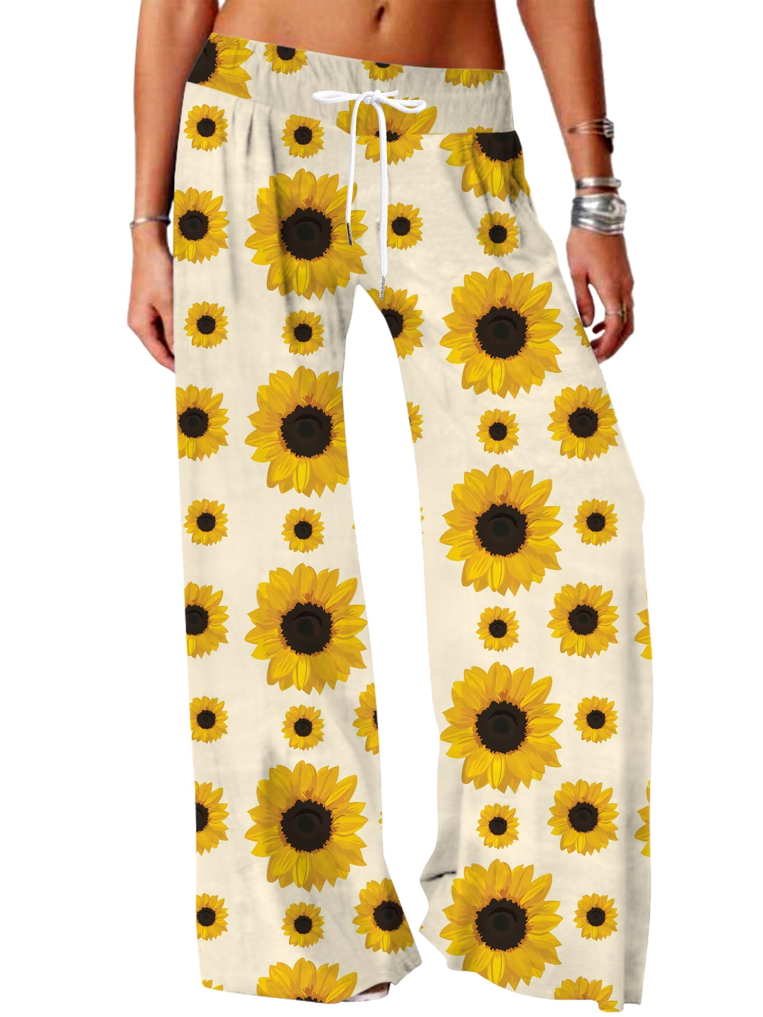 Women Daisy Flowers Printed Elastic High Waist Wide Leg Yoga Pants - Walmart.com