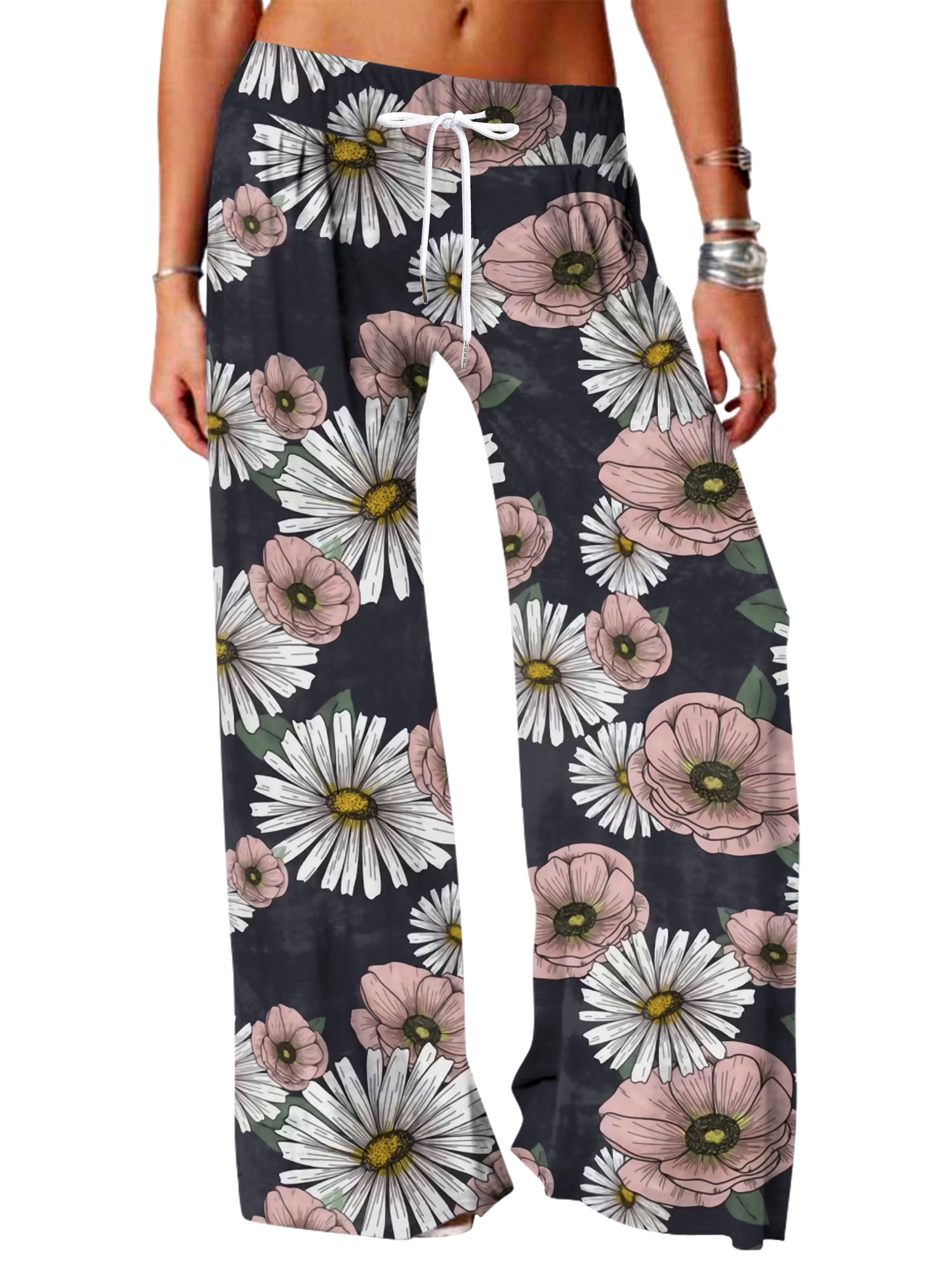 Women Daisy Flowers Printed Elastic High Waist Wide Leg Yoga Pants - Walmart.com