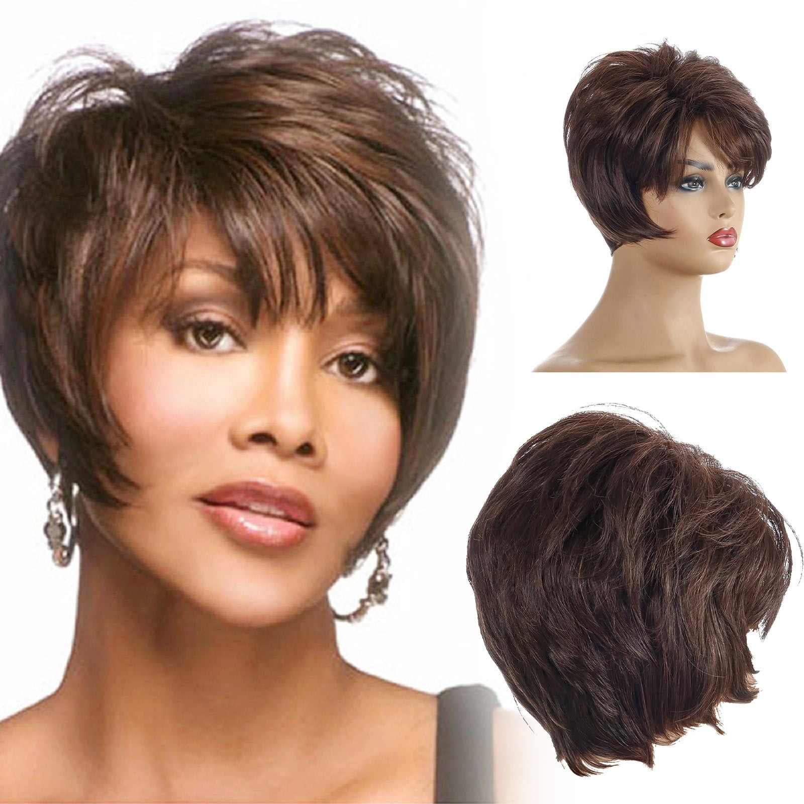 Women Dark Brown Short Curly Anime Wig Brazilian Short Wavy High ...