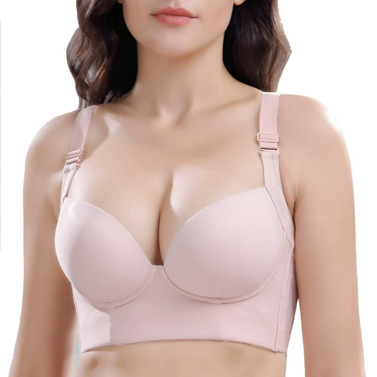 Women Deep Cup Bra Hide Back Fat Bra with Shapewear Incorporated Full Back Coverage Push Up Sports Bra