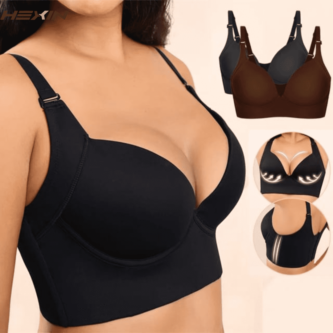 Women Deep Cup Bra Hide Back Fat Full Back Coverage Underwire Bra with Shapewear Incorporated ...
