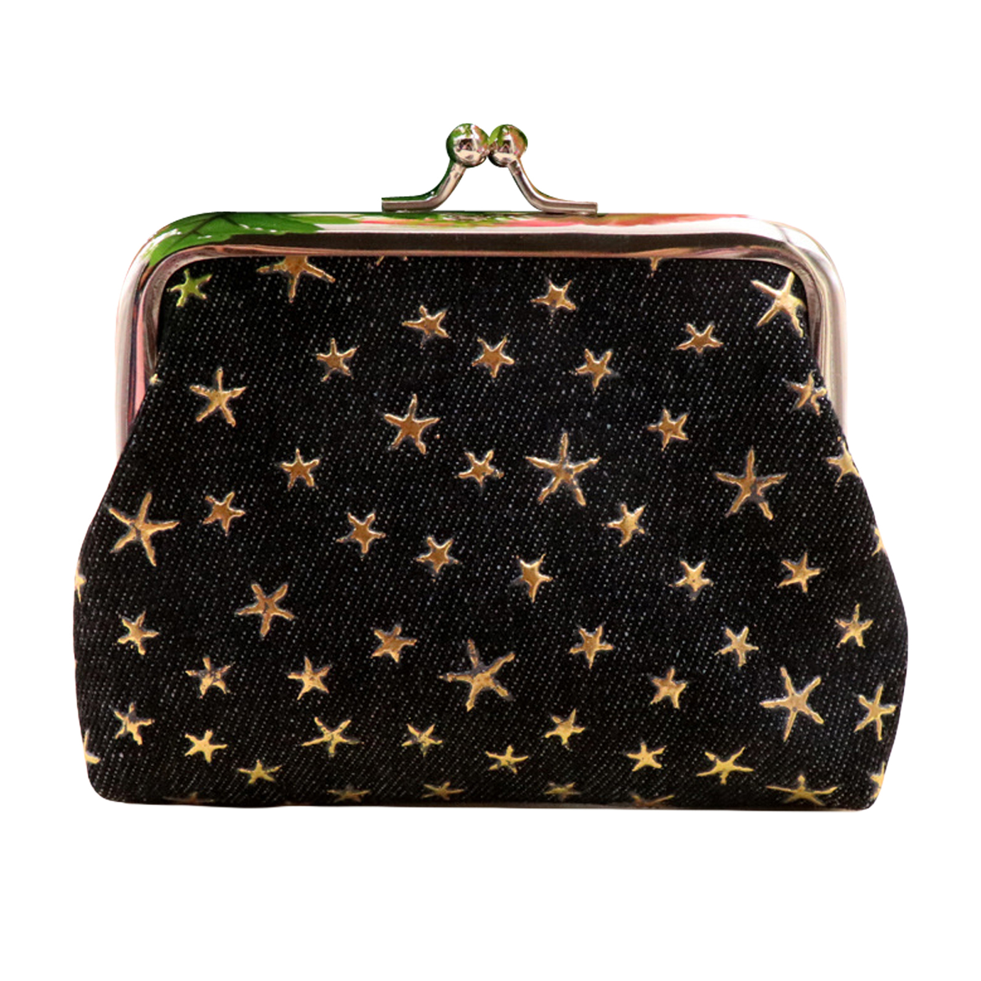Women Denim Coin Purse, Star Print Mini Wallet with Kiss Lock, Change ...
