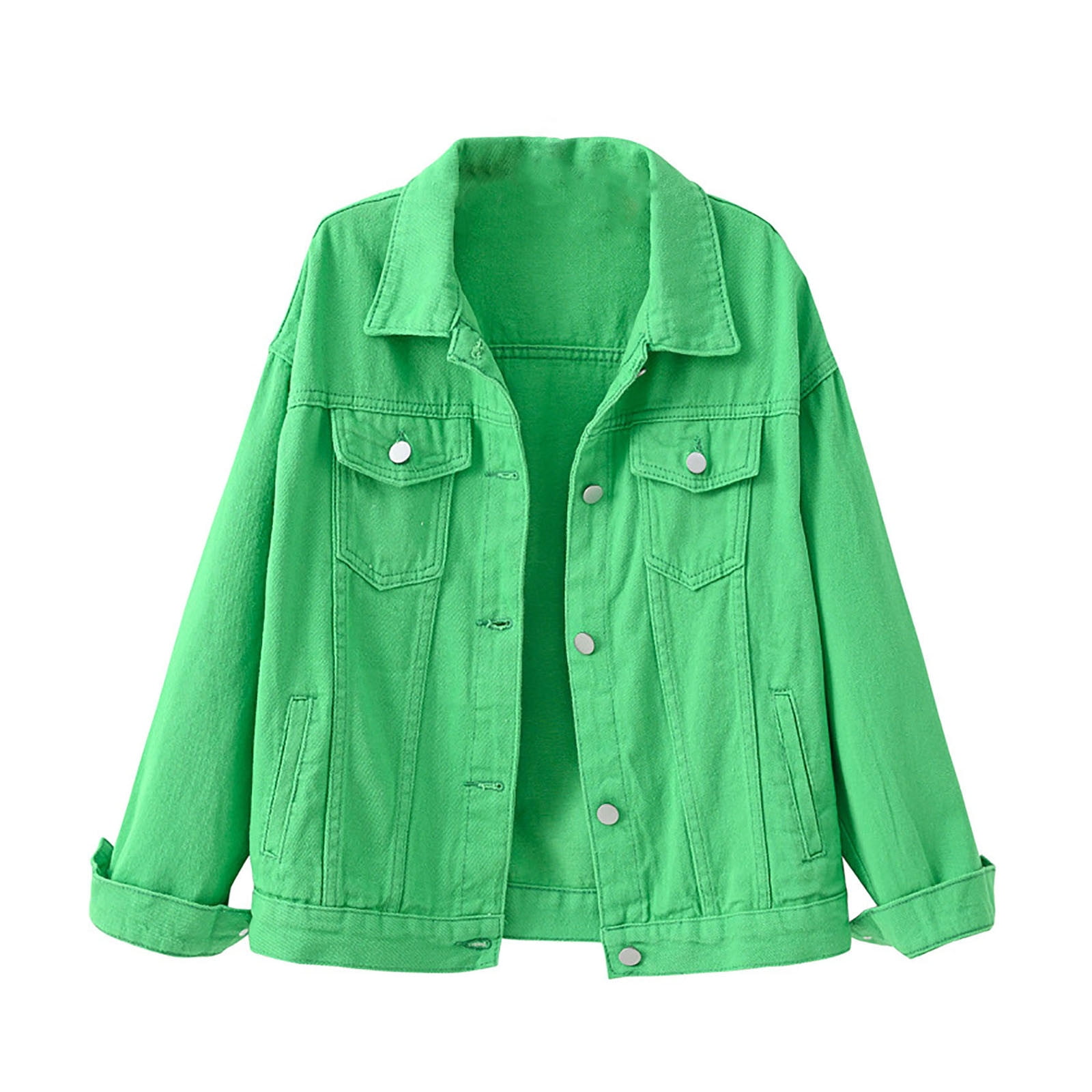 Women Denim Jacket Plain Long Sleeve Original Trucker Jacket Casual ...