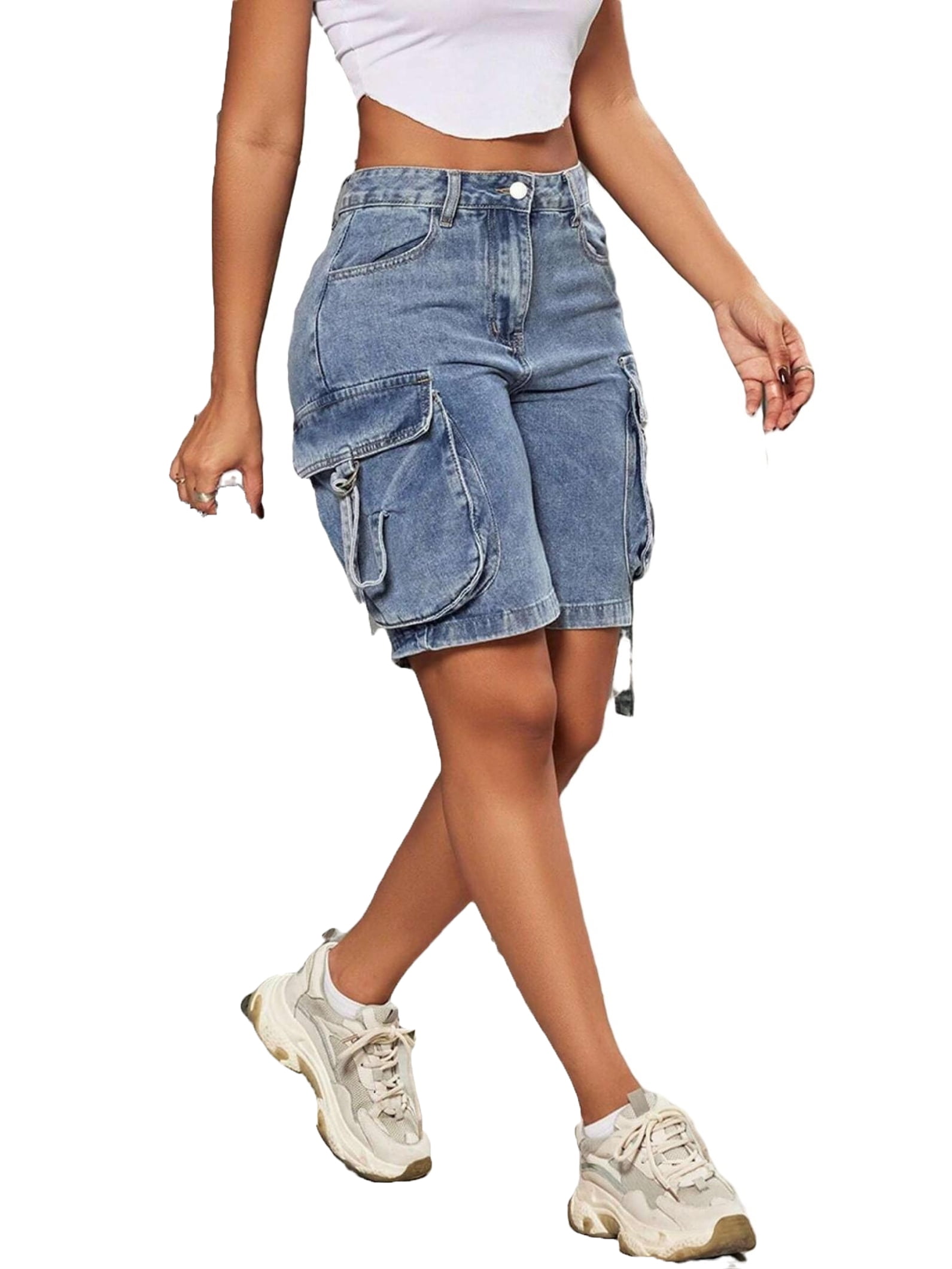 Women Denim Shorts Blue Plain Bermuda Casual - Walmart.com