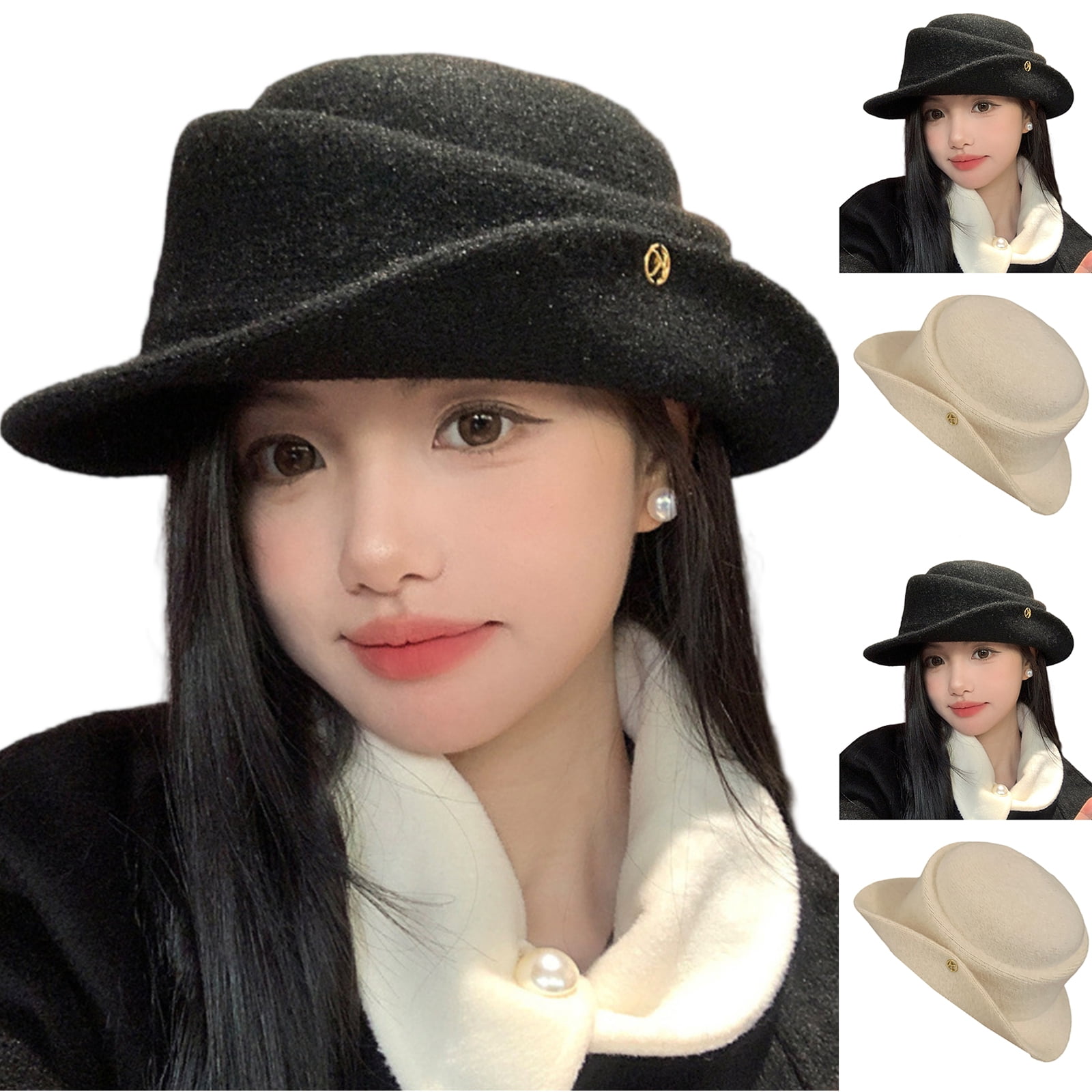 Women Derby Cloche Fedora Hat Warm Knitted Church Beanie Gatsby Bowler ...
