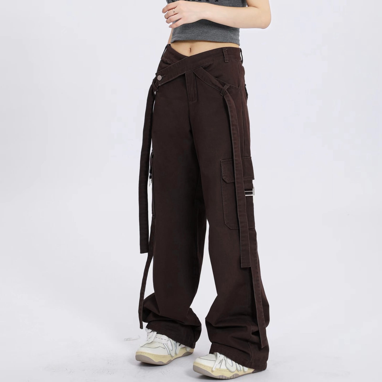 Women Design High Street Retro Ribbon V Shaped Waist Overalls Loose ...