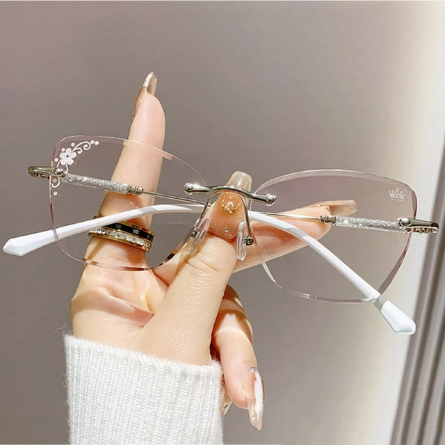 Women Diamond Rimless Blue Light Blocking Reading Glasses 1.50 Gradient ...