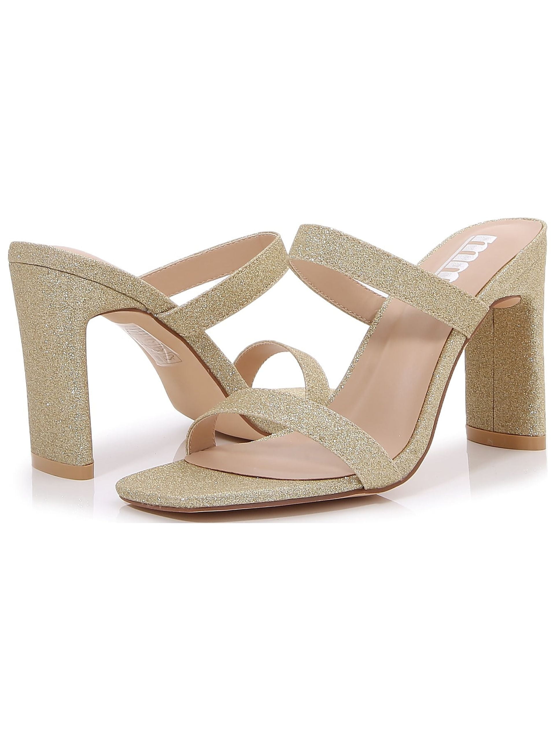 Women Double Strap High Chunky Heeled Slip On Slide Sandals (Double ...