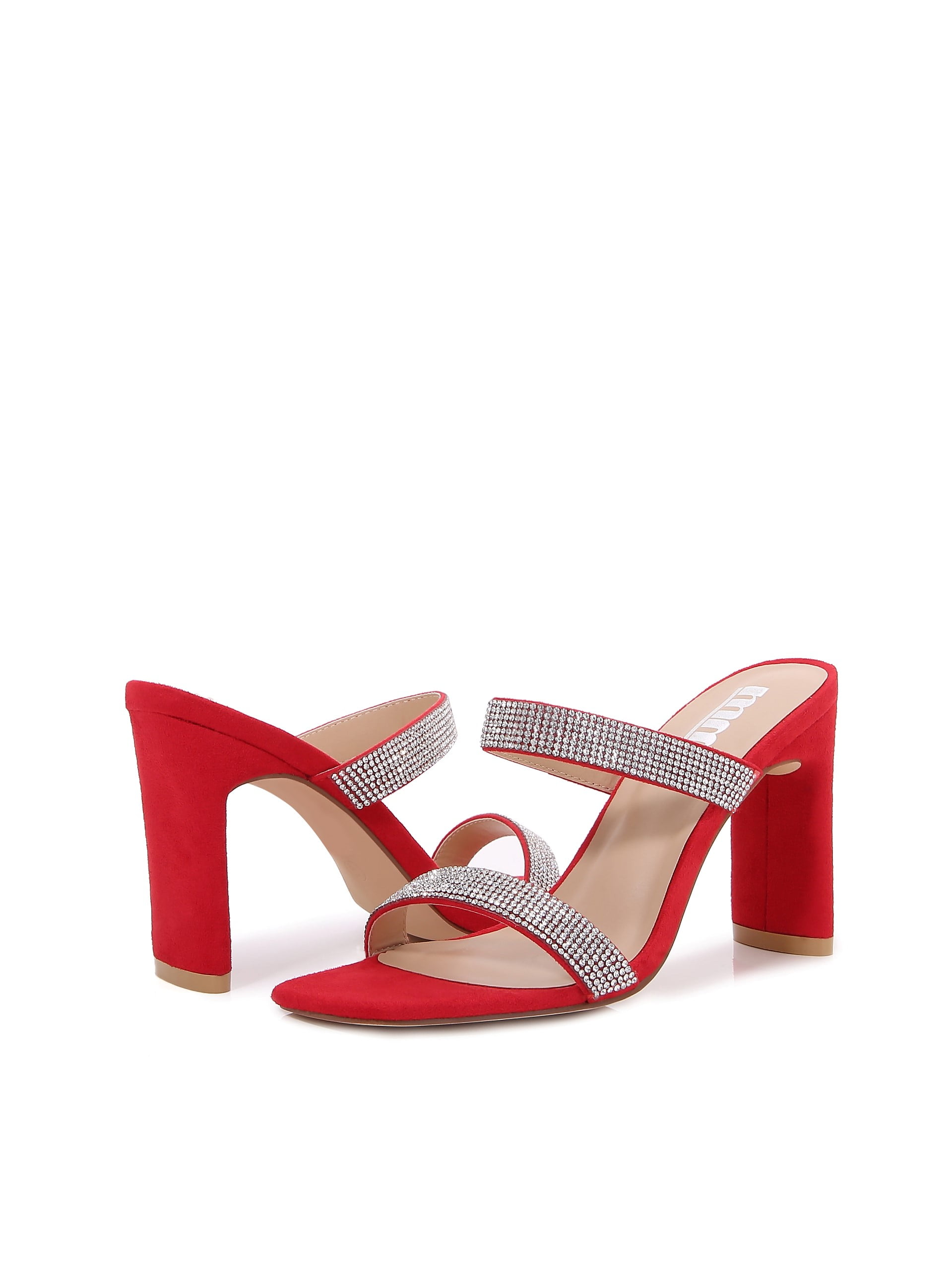 Women Double Strap High Chunky Heeled Slide Sandals - Red - Walmart.com