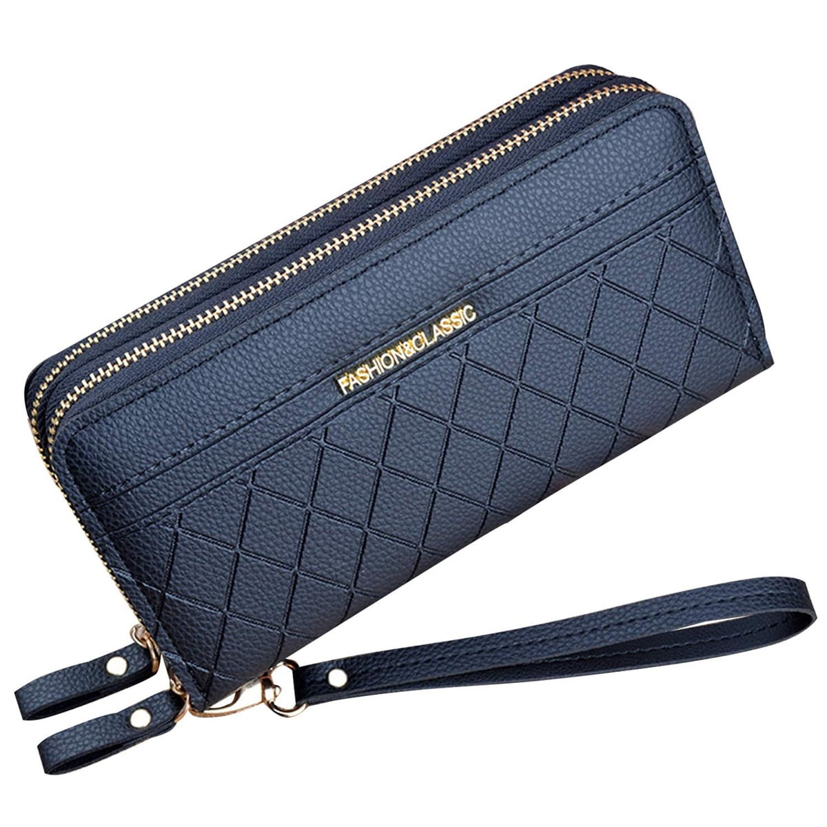 Women Double Zipper Purses Leather Wristlet Purse Large Capacity Long ...