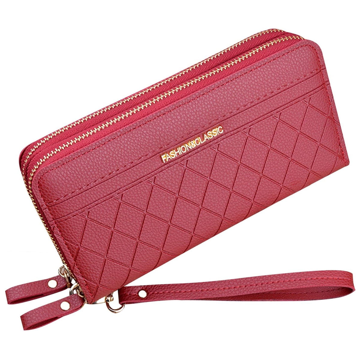 Women Double Zipper Purses Leather Wristlet Purse Large Capacity Long ...