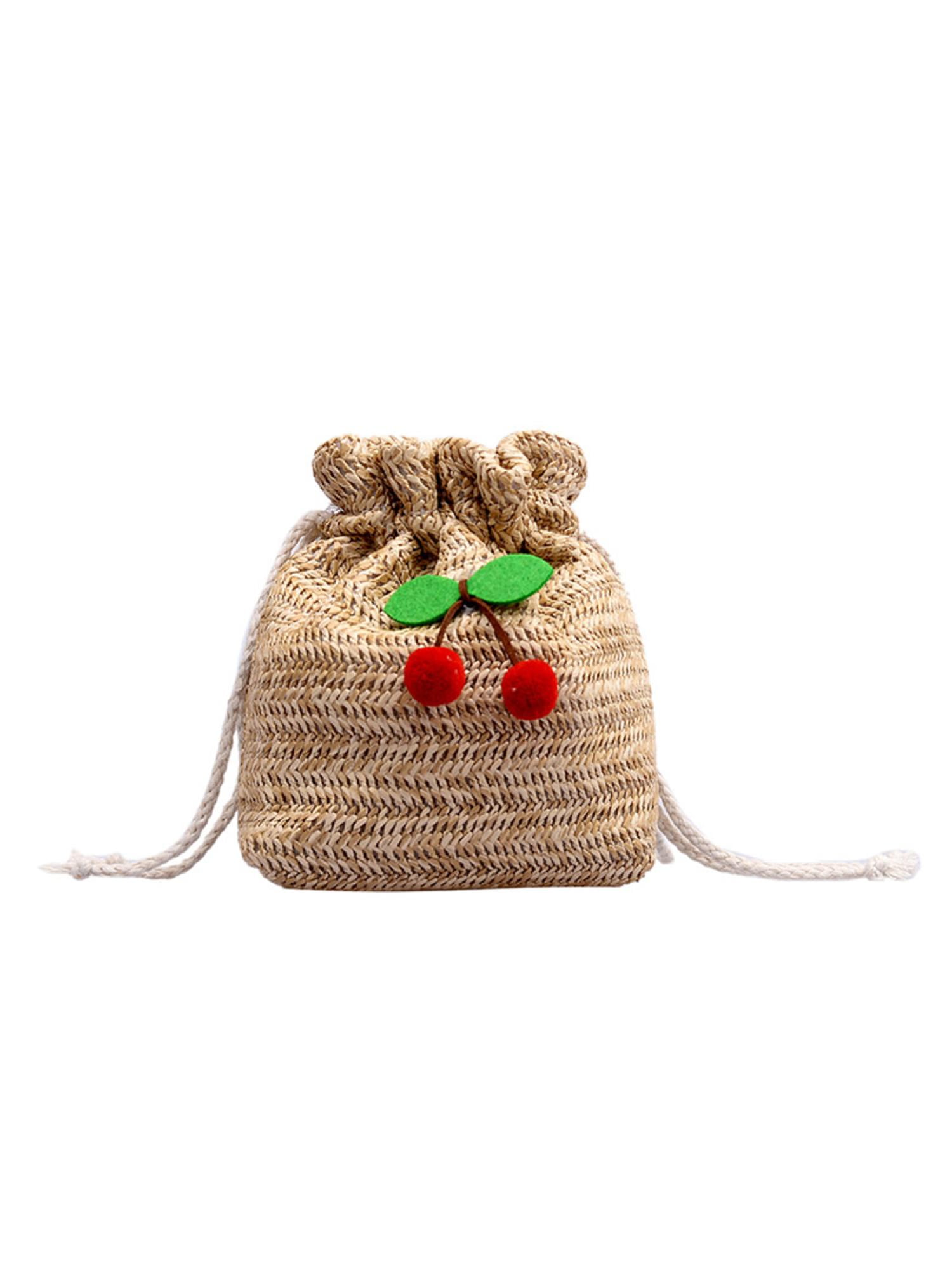Women Drawstring Crossbody Bag Summer Straw Beach Bucket Sling Bag ...
