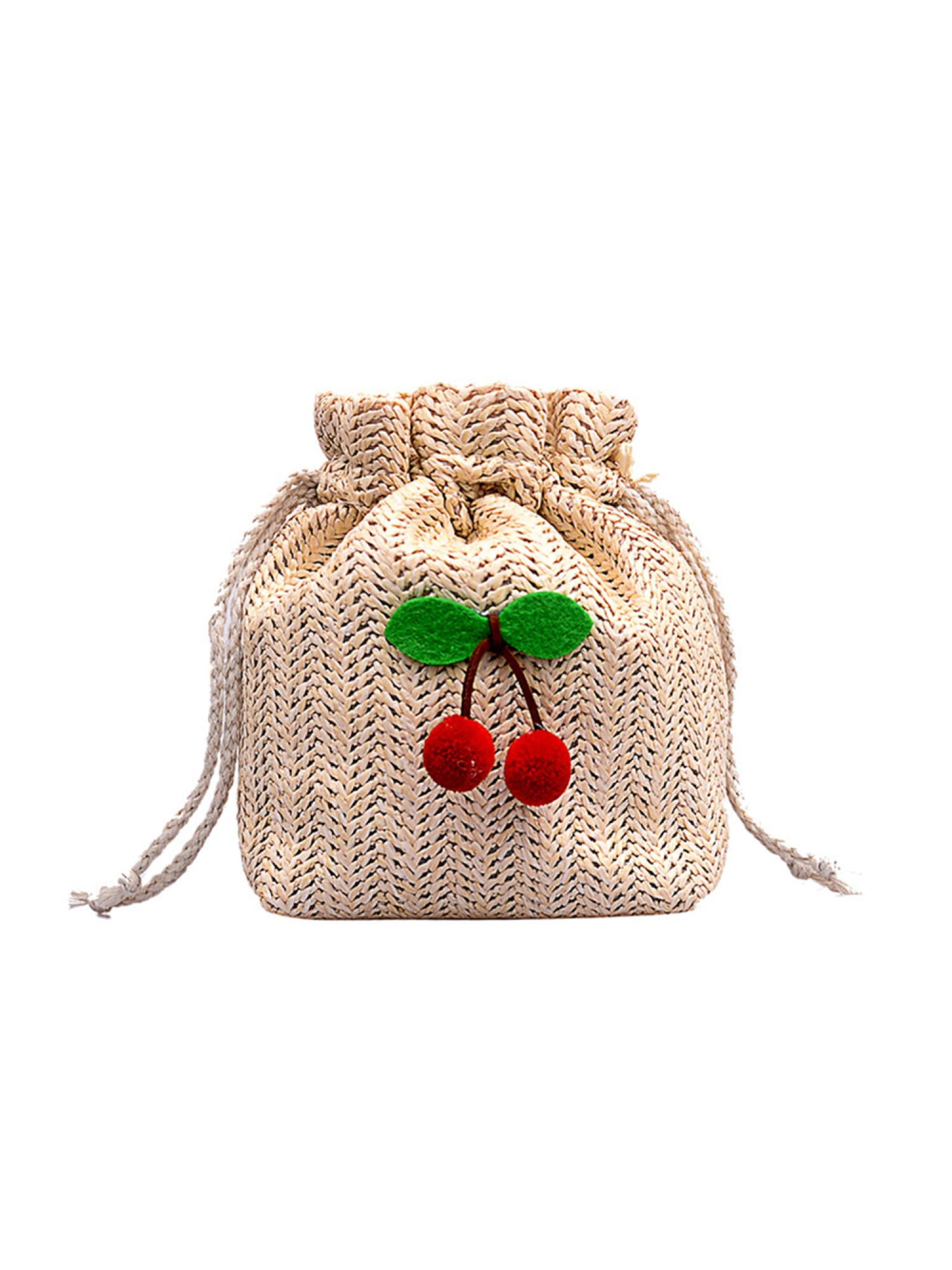Women Drawstring Crossbody Bag Summer Straw Beach Bucket Sling Bag ...