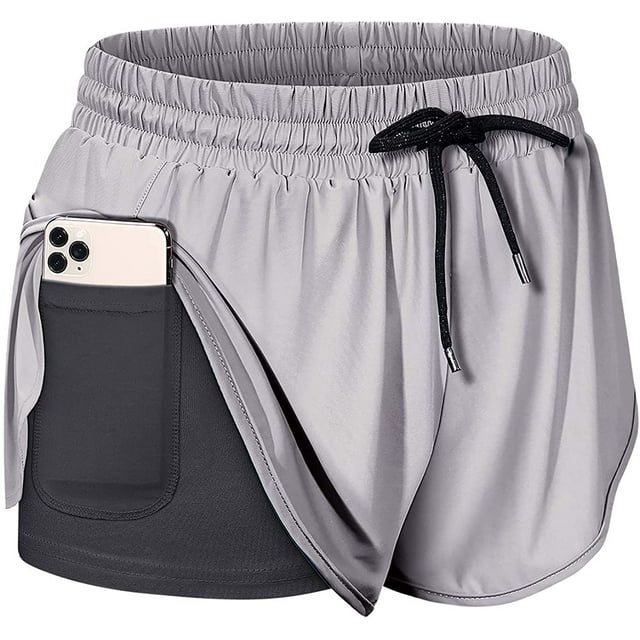 Women Drawstring Waist Athletic Running Shorts with Liner Inner Pocket ...